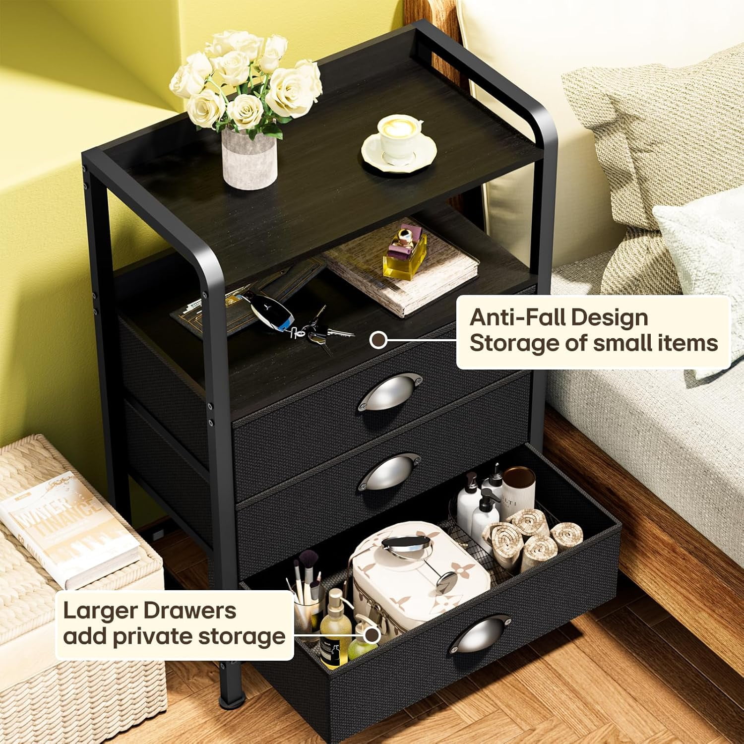 VYIHBO Night Stand Bedside Table Bedroom Nightstand with Shelf Bed Side ...