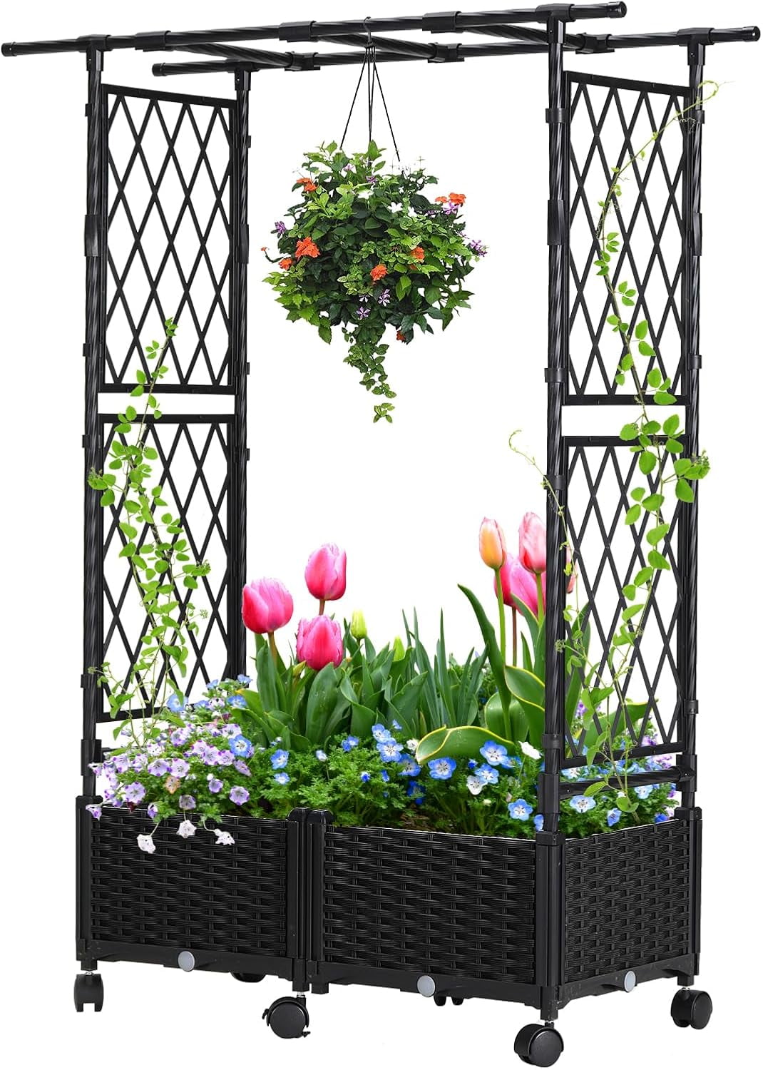 VYIHBO Planter with Trellis 4ft Tall Trellis Planter with Lockable ...
