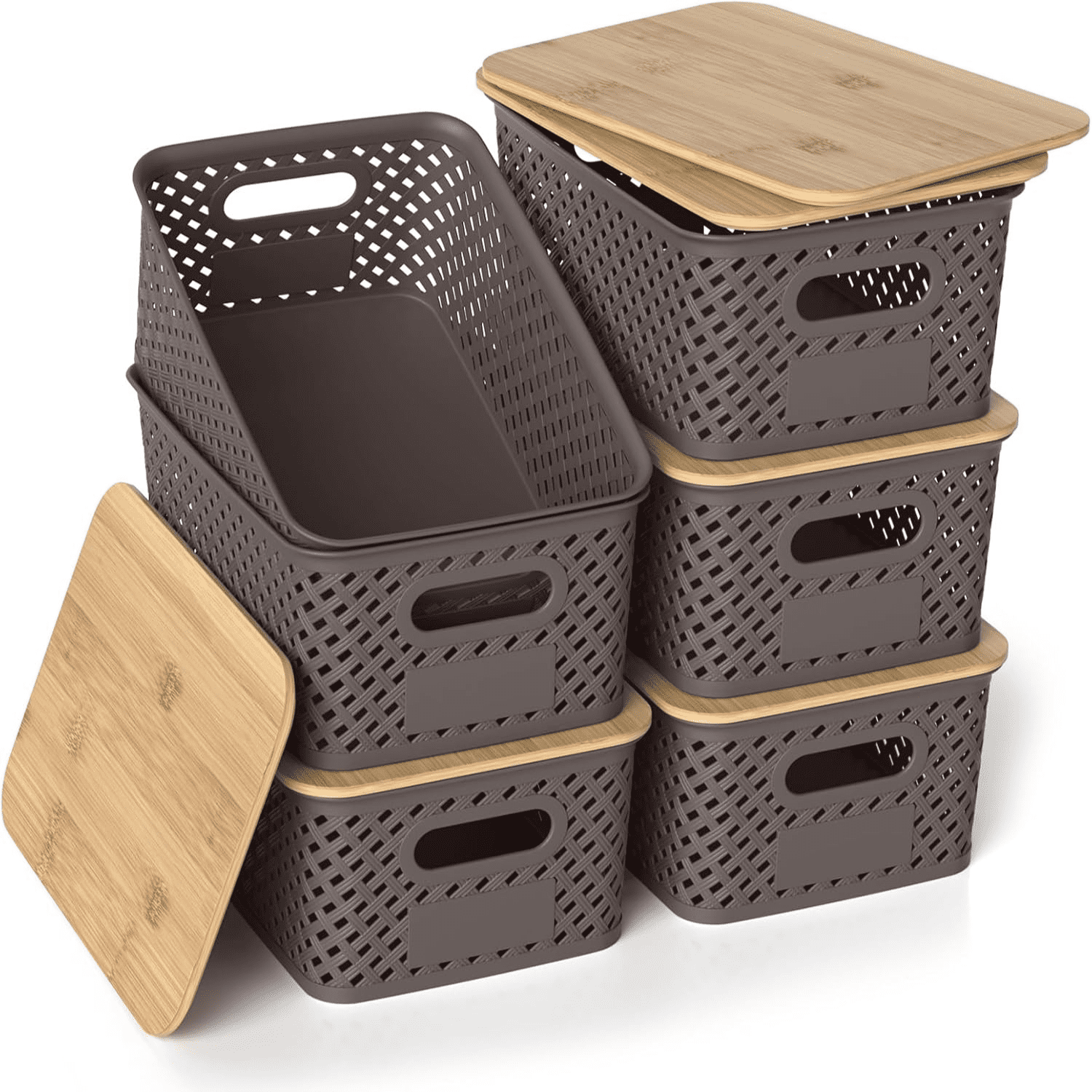 VYIHBO Plastic Storage Bins with Bamboo Lids Stackable Storage Baskets ...