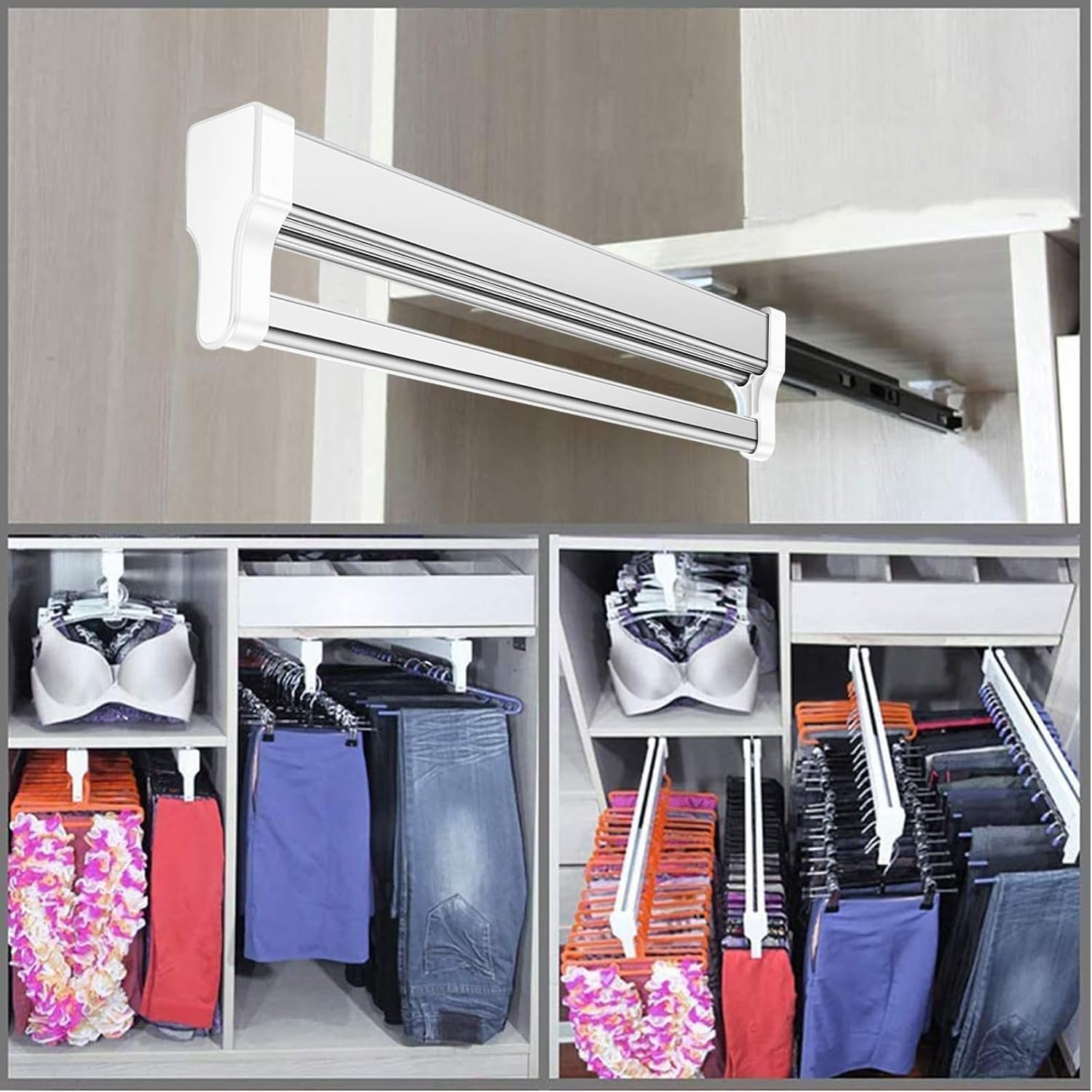 VYIHBO Pull Out Clothes Hanger Rod Adjustable Wardrobe Clothing Rail ...
