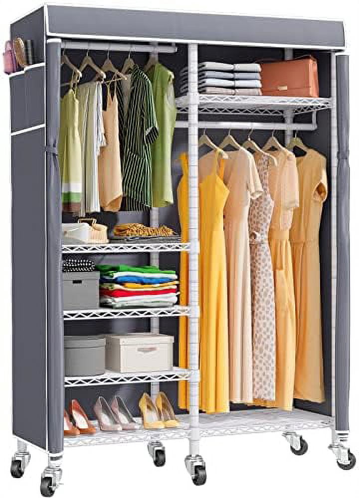 VYIHBO R4C Rolling Garment Rack 6 Tiers Adjustable Heavy Duty Wire ...