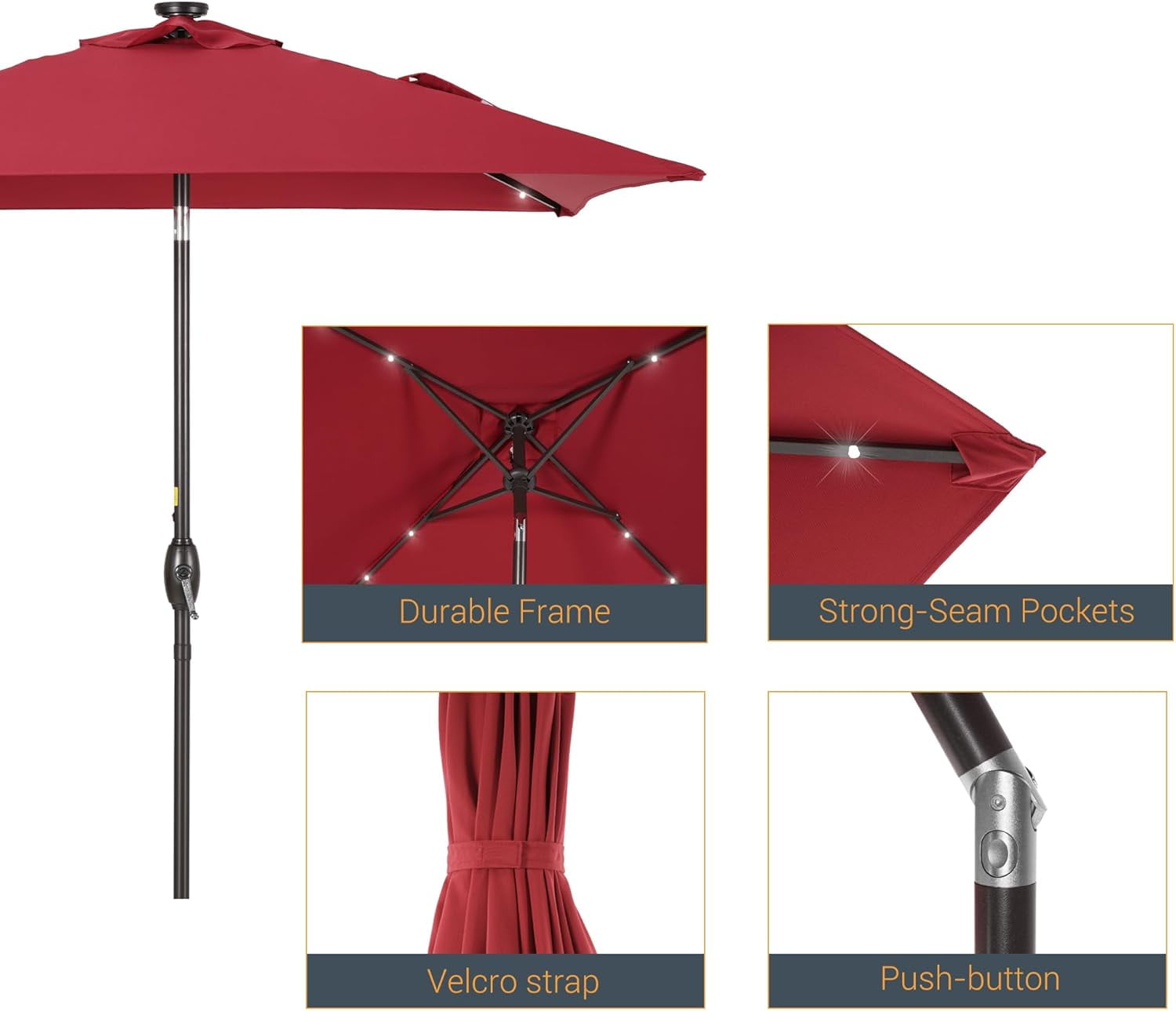 VYIHBO Rectangle with solar lights 6.5X6.5ft Rectangular with Tilt and ...