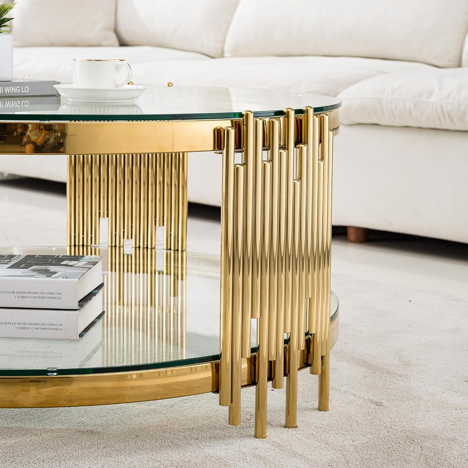 VYIHBO Rectangular Glass End Table Modern Glass Side Table w/2 Layer ...