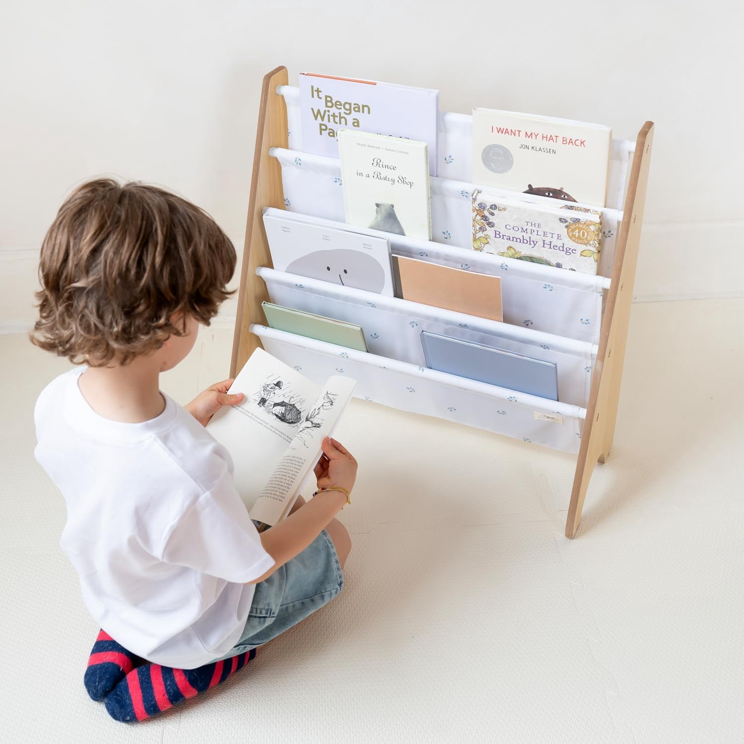 VYIHBO Recycled Fabric Kids Bookshelf \u2013 4-Tier Sling Book Rack ...