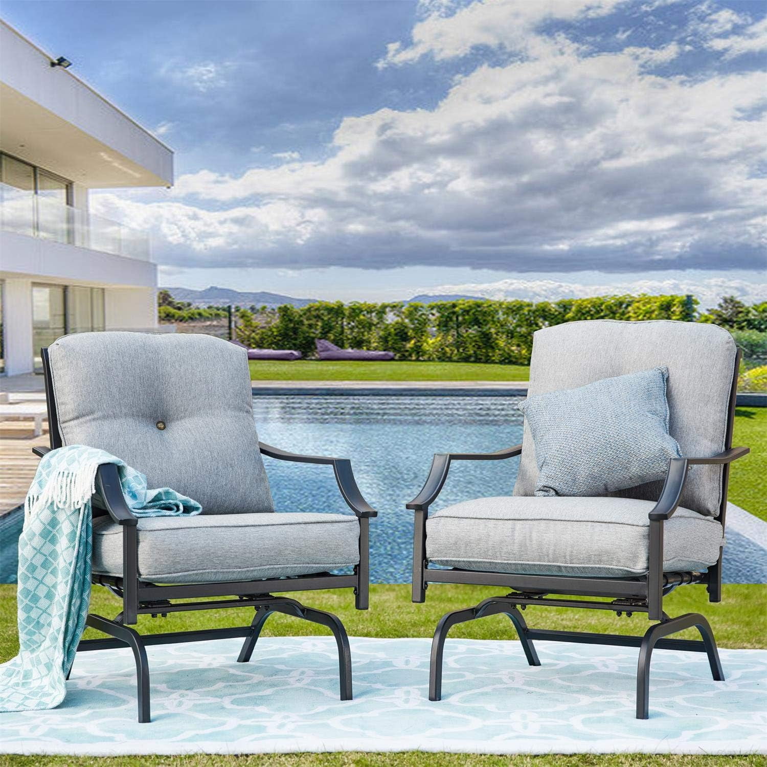 VYIHBO Rocking Patio Chairs Outdoor Metal Furniture Motion Spring Patio ...