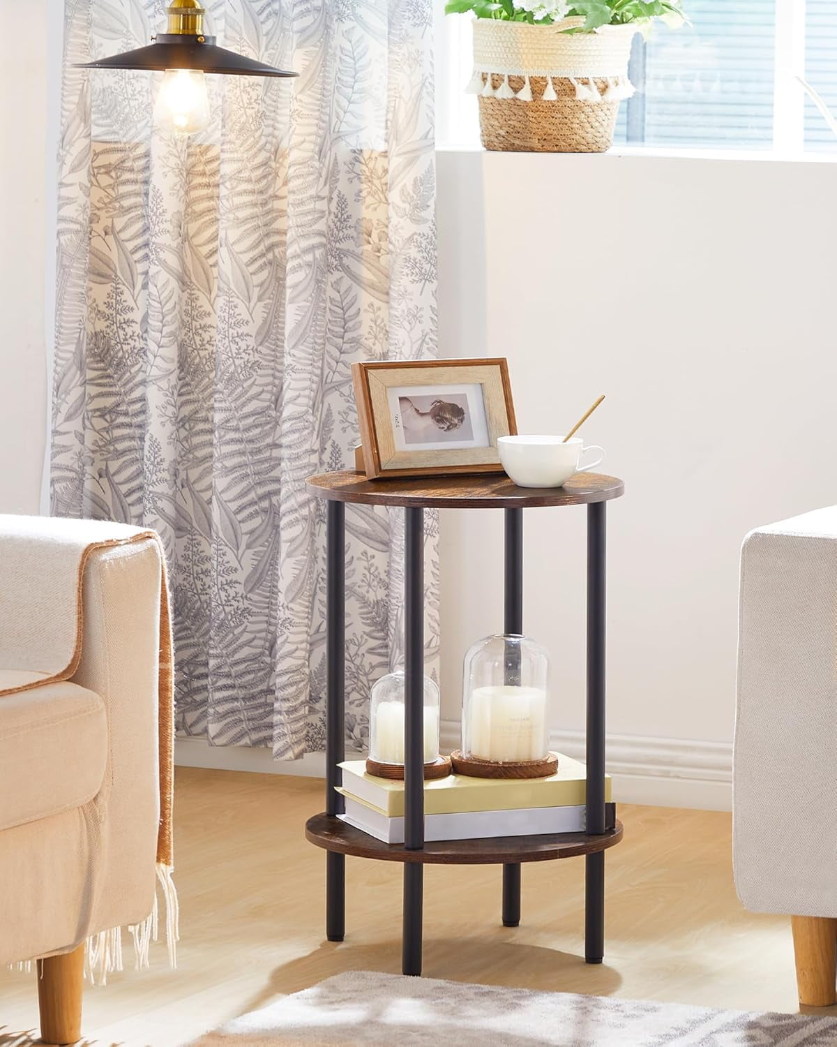 VYIHBO Round Side Table 2-Tier End Table Small Round Nightstand with ...