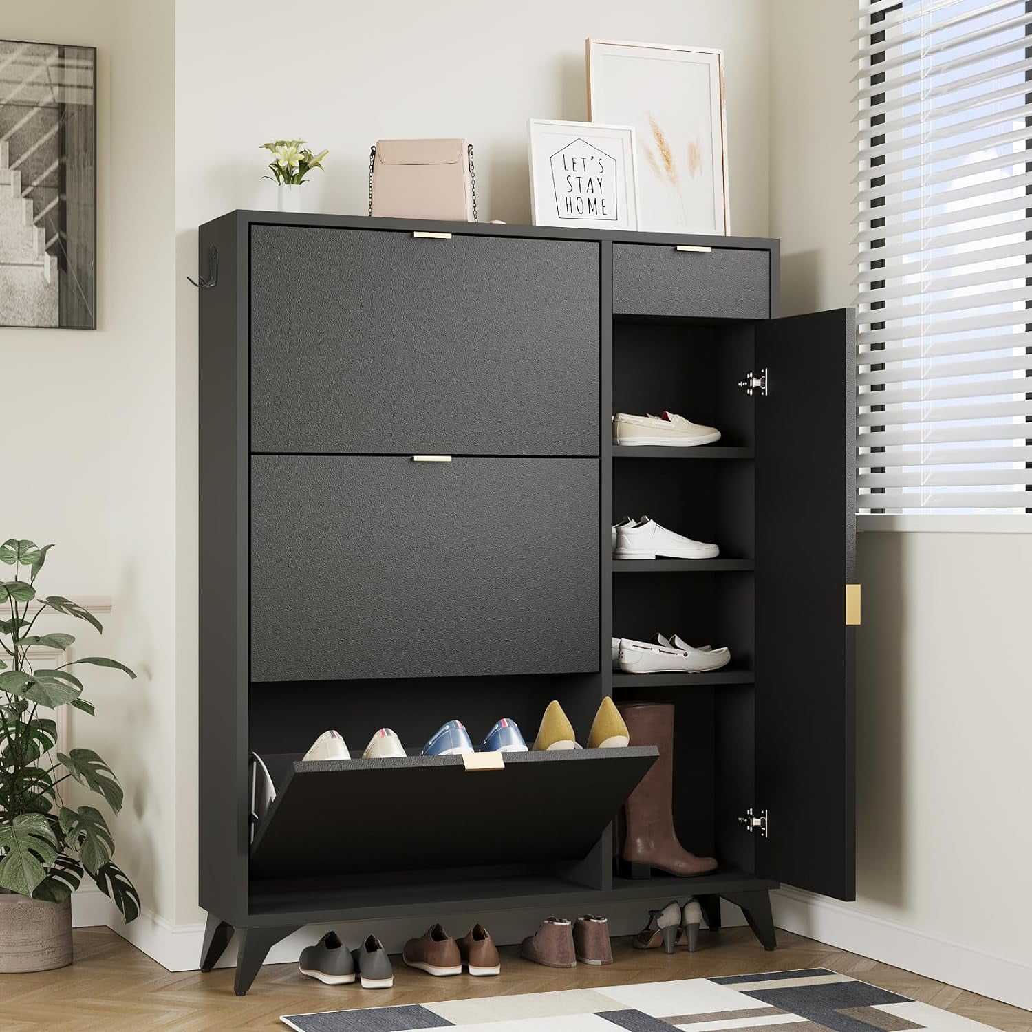 VYIHBO Shoe Cabinet Storage Organizer White Modern Shoes Organizer with ...