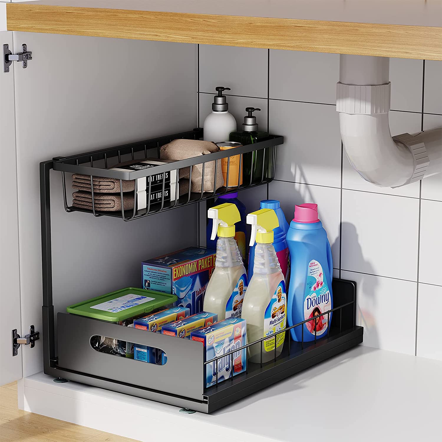 VYIHBO Under Sink Organizers and Storage 2 Tier Sliding Cabinet Basket ...