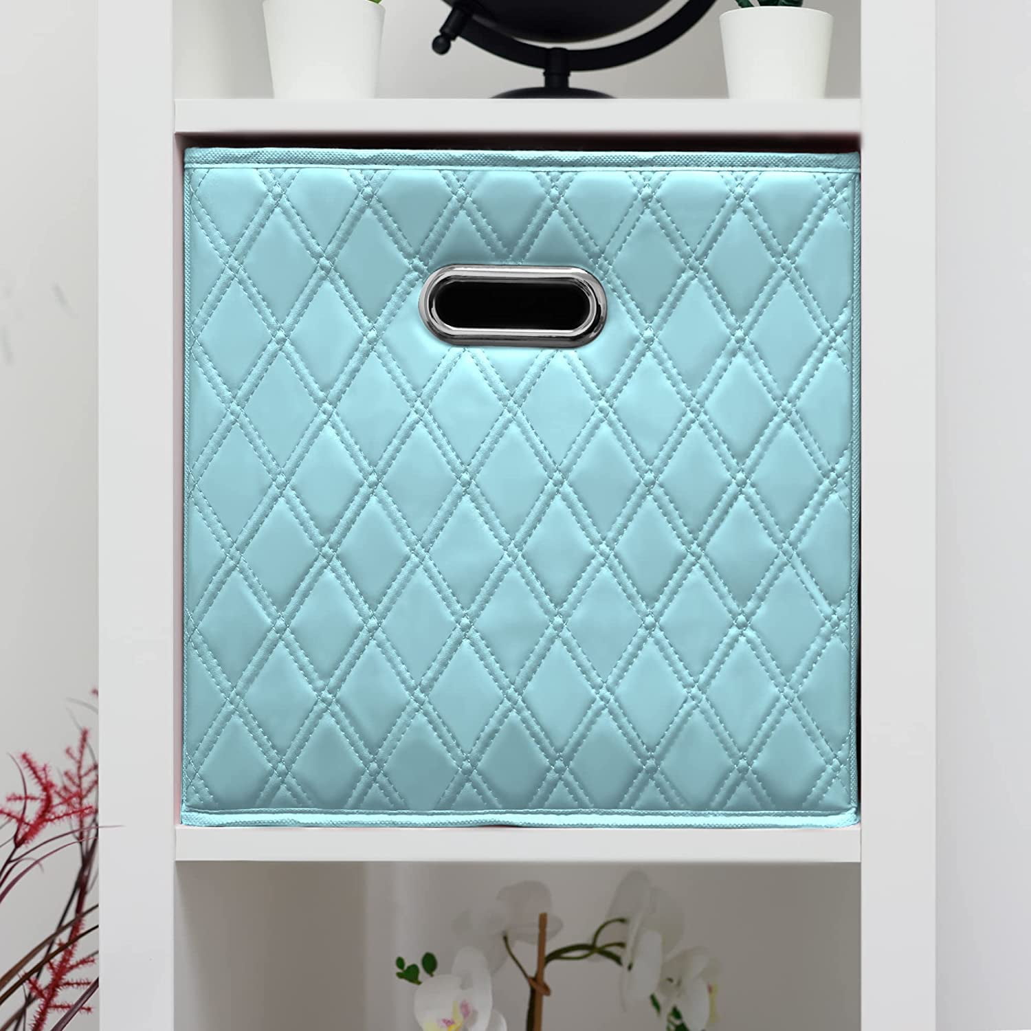 VYIHBO Small 11-inch Foldable Diamond Patterned Faux Leather Storage ...