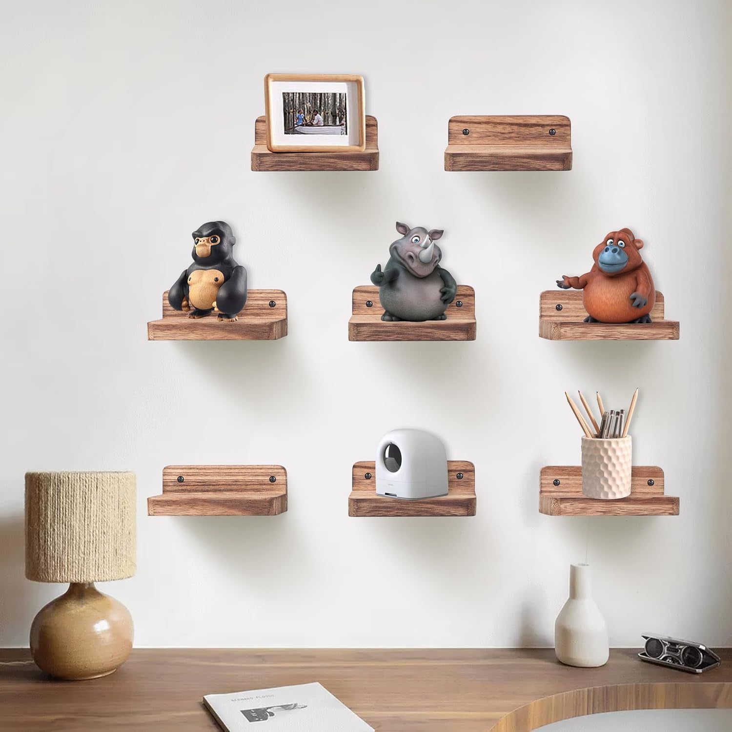 VYIHBO Small Floating Shelf 4x4 Inch Display Ledges for Wall Mini Shelves Wood Shelf for Bedroom ...