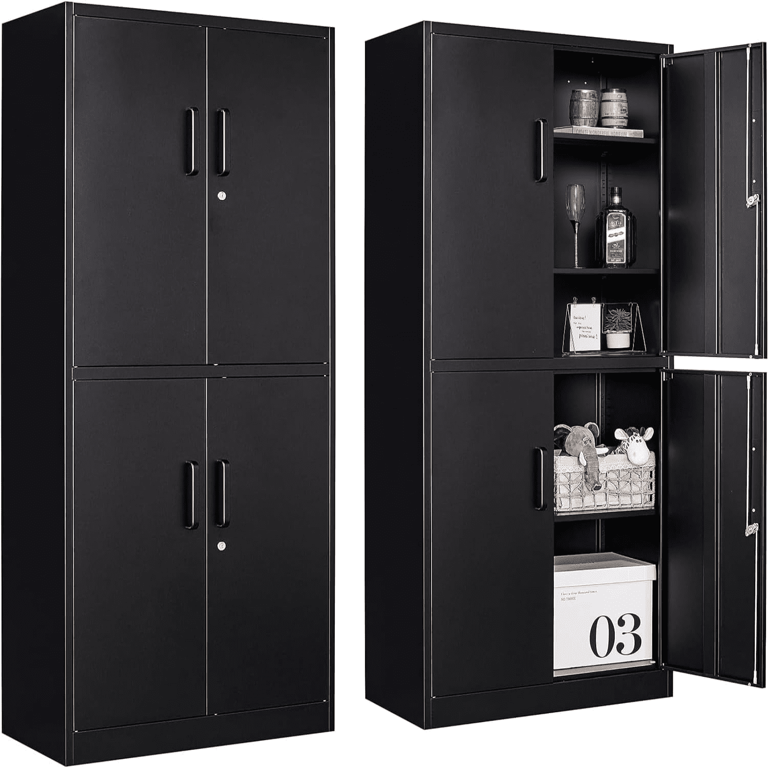 VYIHBO Storage Cabinet with Glass Doors and Shelves Freestanding Pantry Cabinet for Office ...