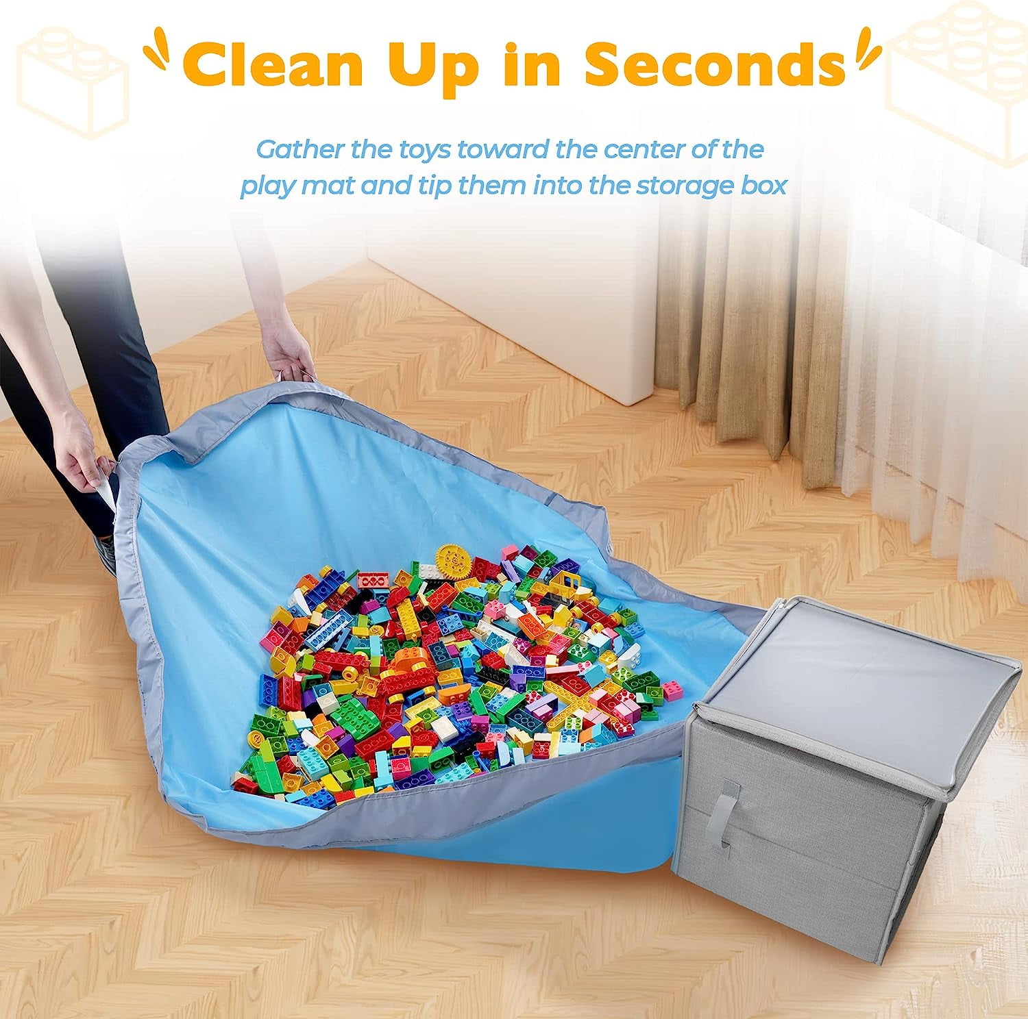 VYIHBO Toy Storage Organizer with Play Mat for Kids \u2013 13" x 13" x ...