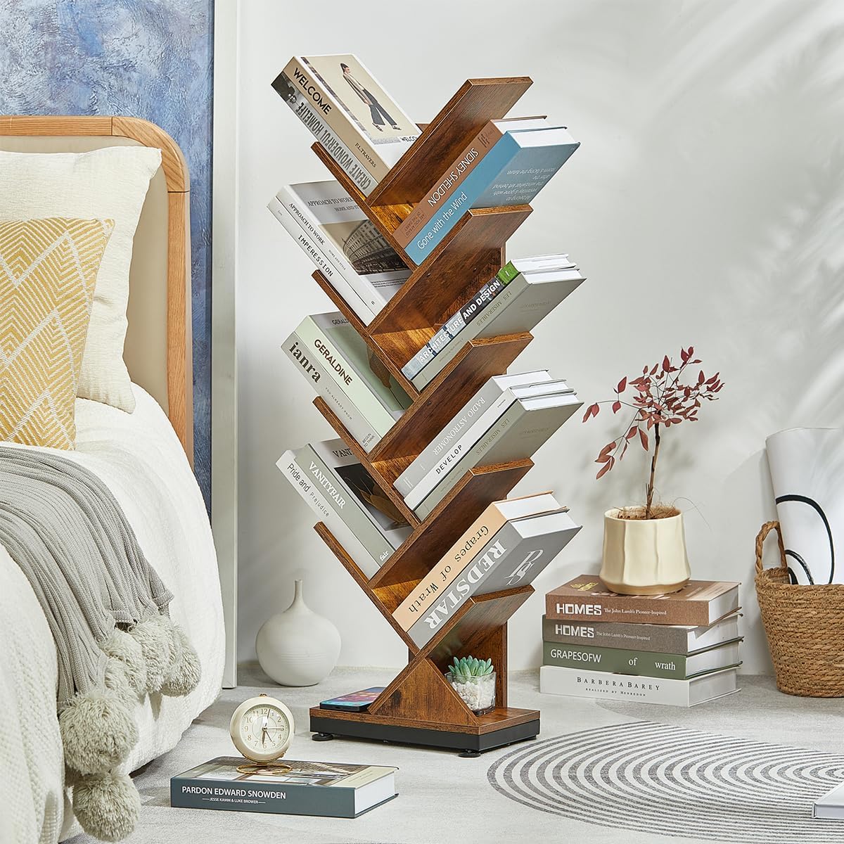 VYIHBO Tree Bookshelf Retro Floor Standing Bookcase Display for CDs ...
