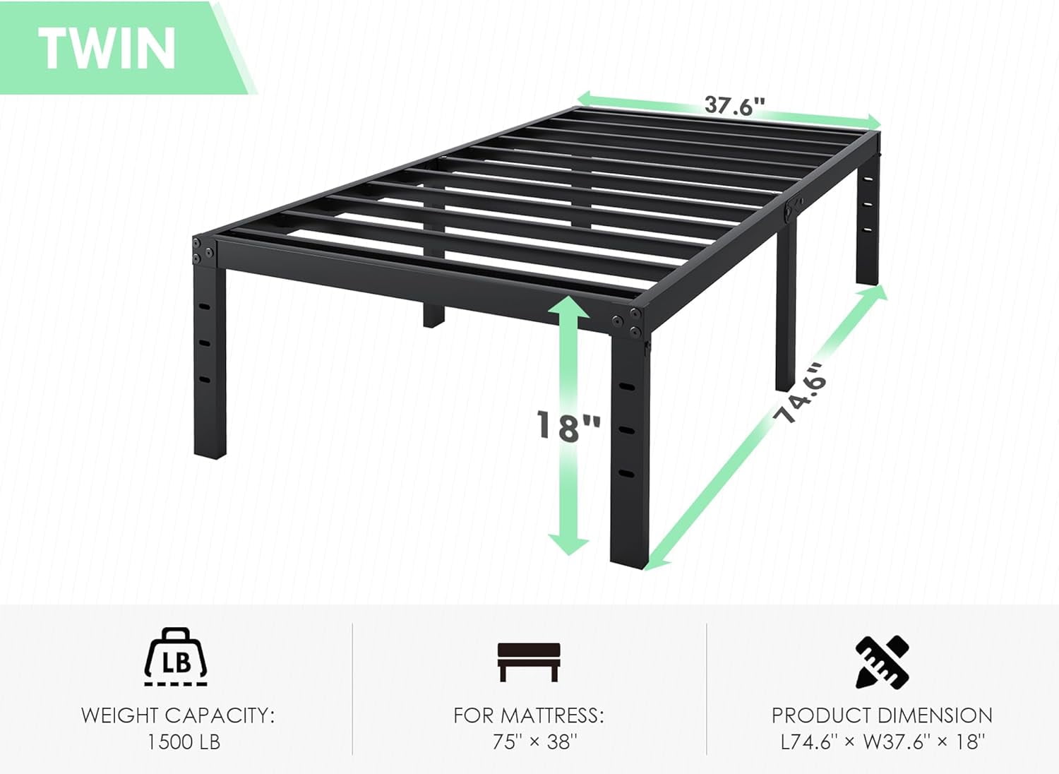 VYIHBO Twin Bed Frame - 18 in Sturdy Platform Bed Frame Twin Size Heavy ...