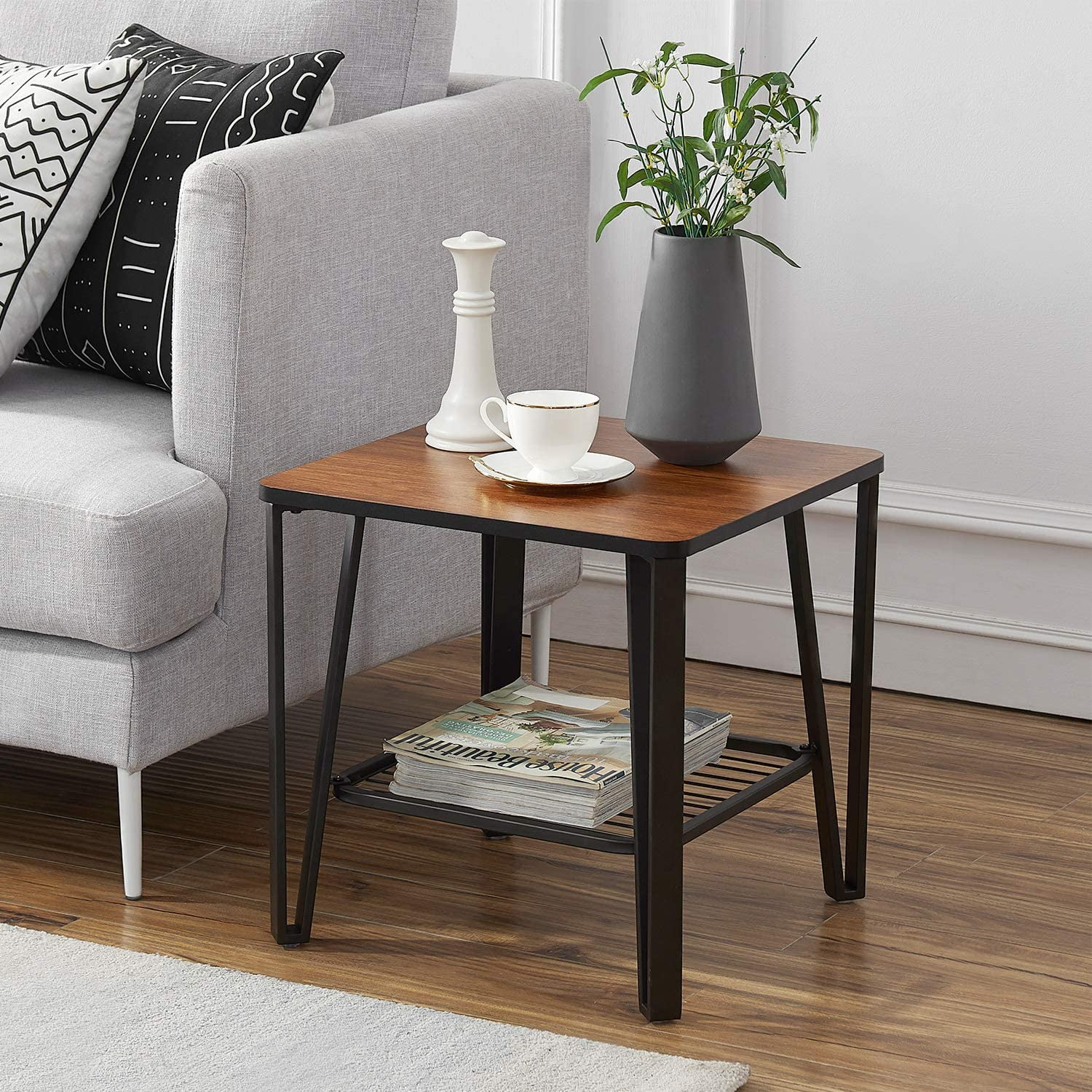 VYIHBO VECELO Round End Table Set of 2 2-Tier with Storage Shelf Easy Assembly Night Stand ...