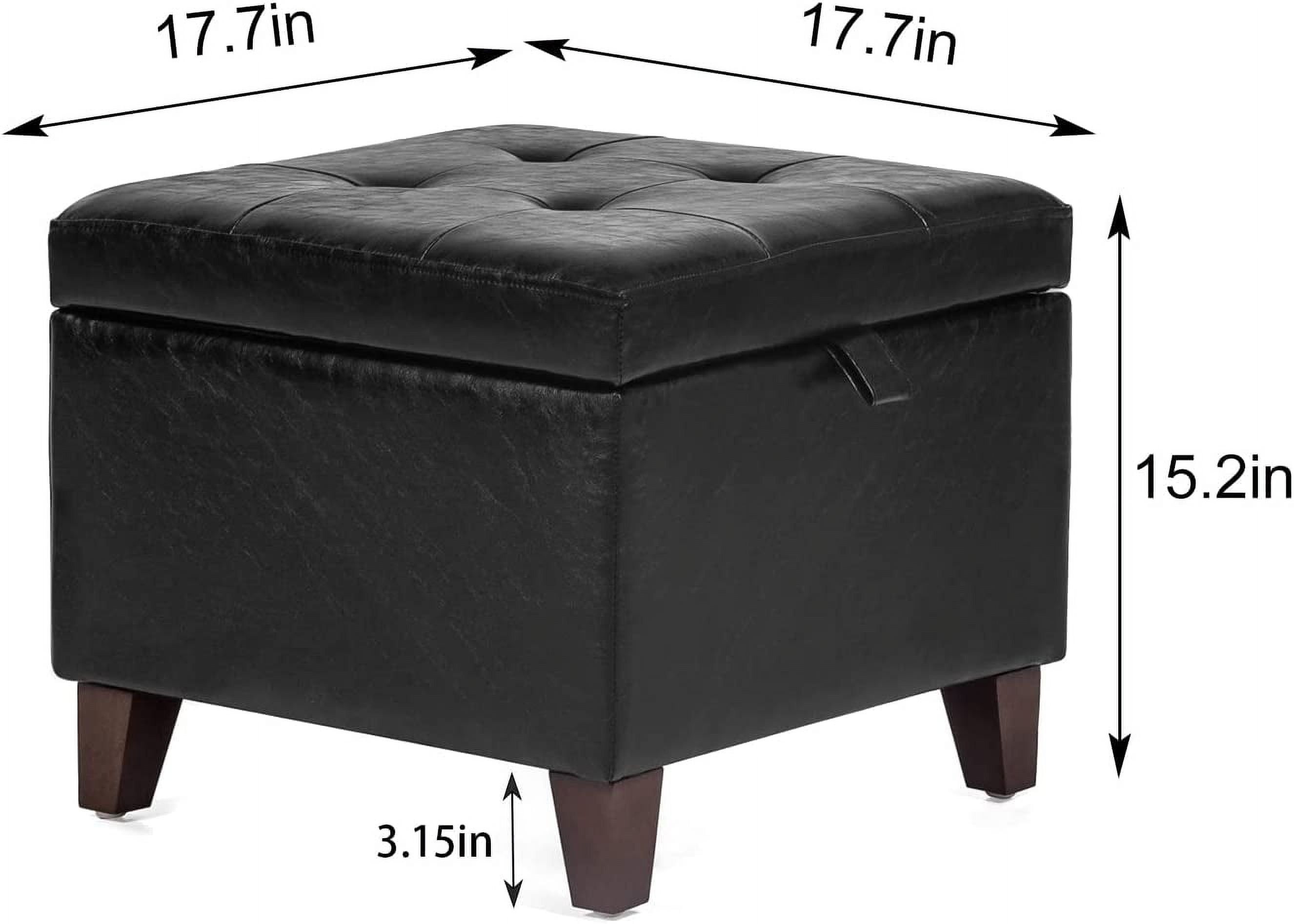 VYIHBO Velvet Storage Ottoman with Hinged Lid 15 Inch High Gray Square Cube Foot Stool with ...