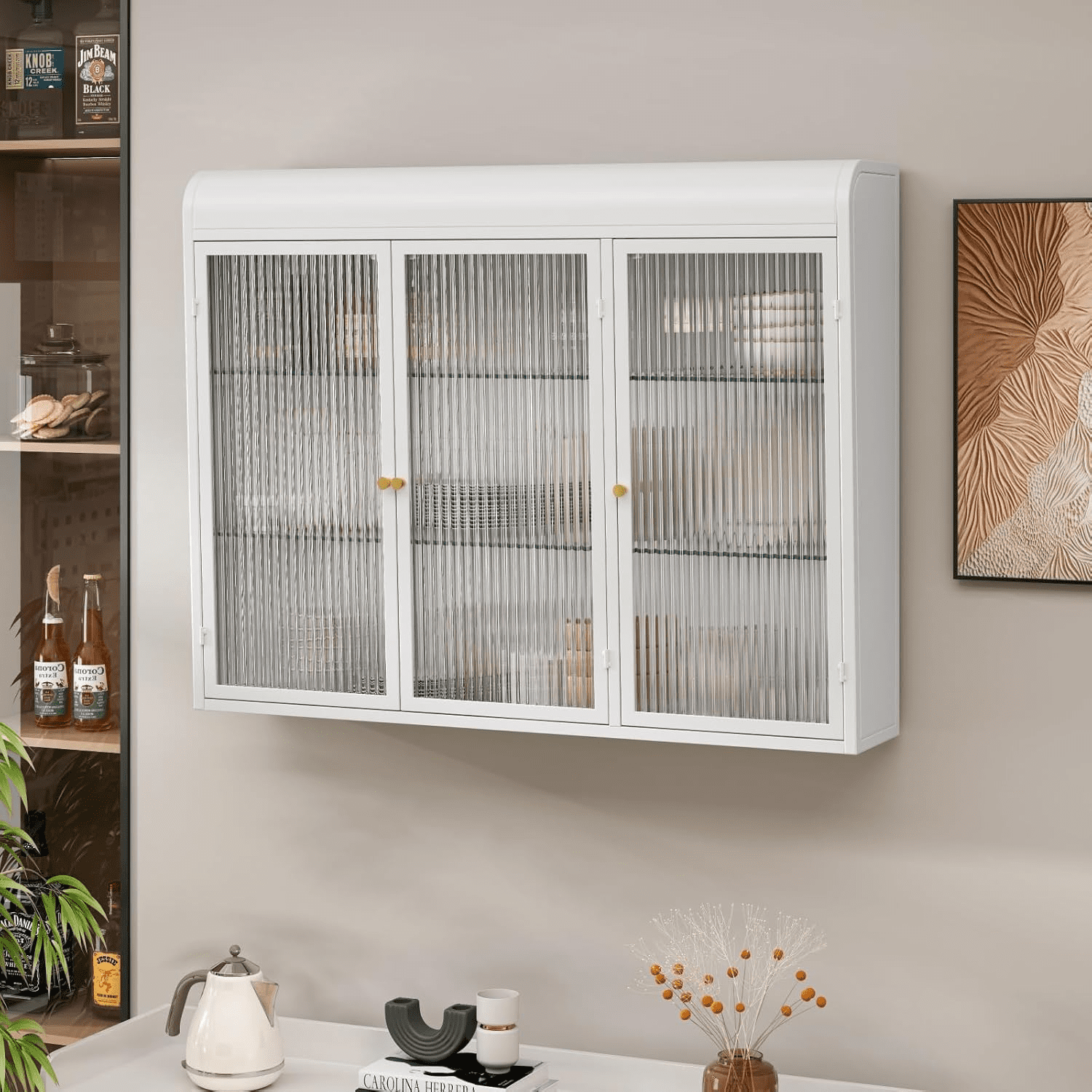 VYIHBO Wall Cabinet with 3 Glass Doors Metal Medicine Cabinet Wall ...