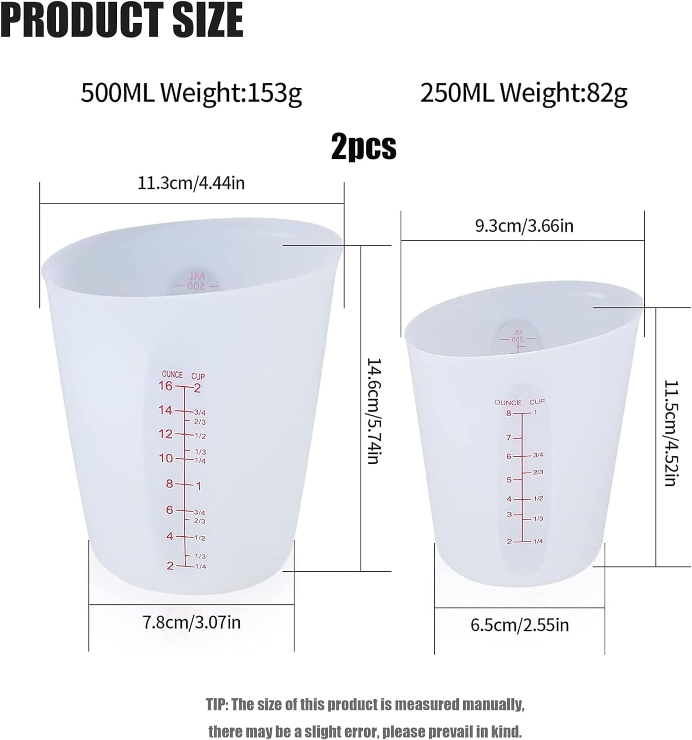 VYINO 2 Pcs 250 ml/500 ml Silicone Measuring Cups Silicone Reusable ...