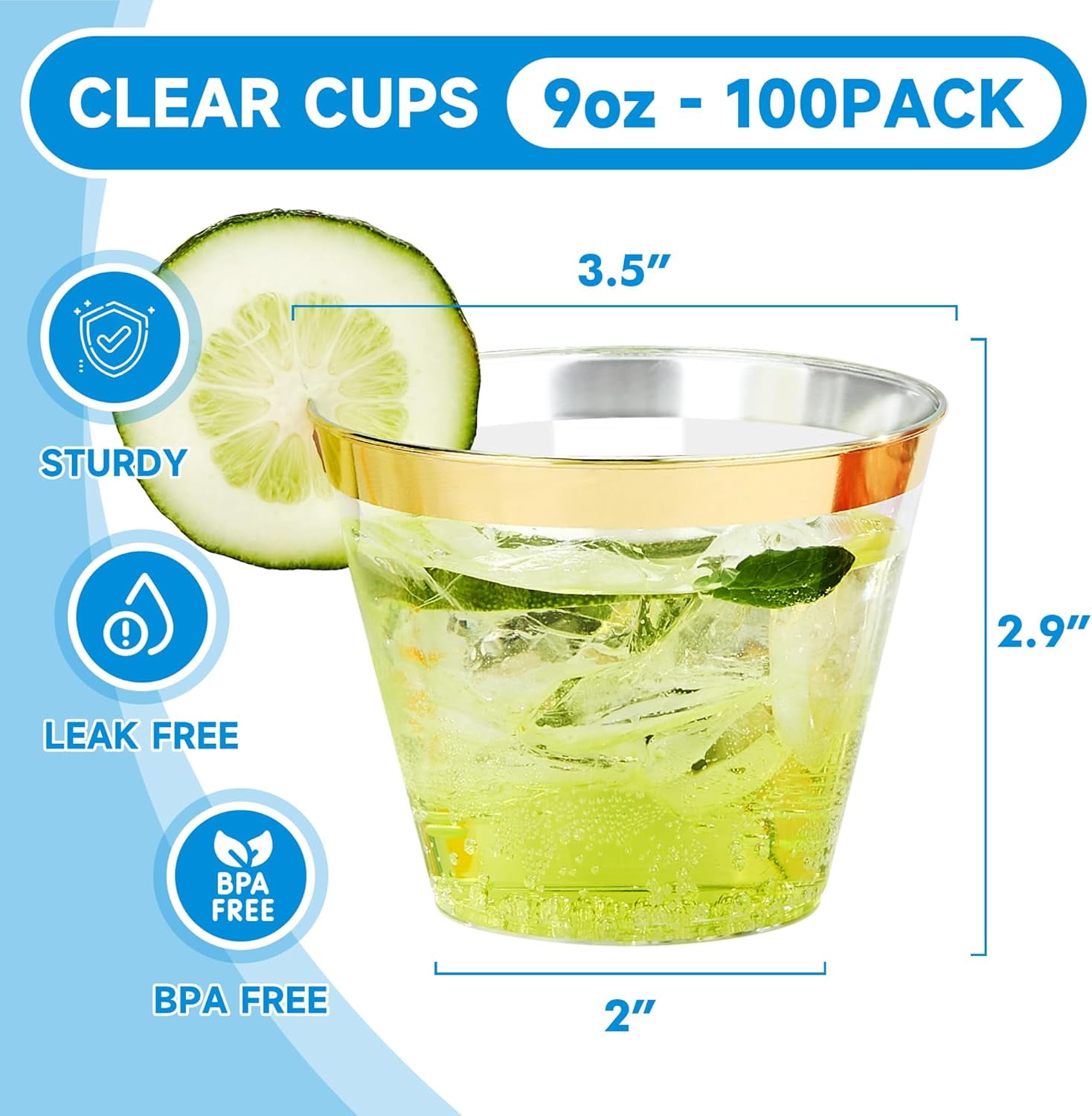 VYINO 9 oz 100 packs Clear Disposable Plastic Cups Durable Plastic Cups ...