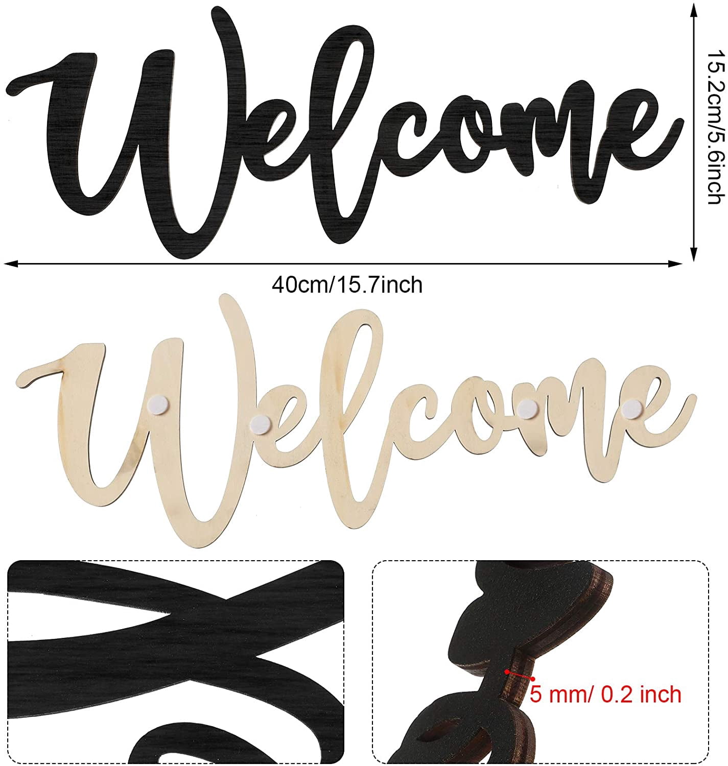 VYINPMY Wood Cutout Welcome Sign Welcome Wall Decor Word Wood Art Sign ...
