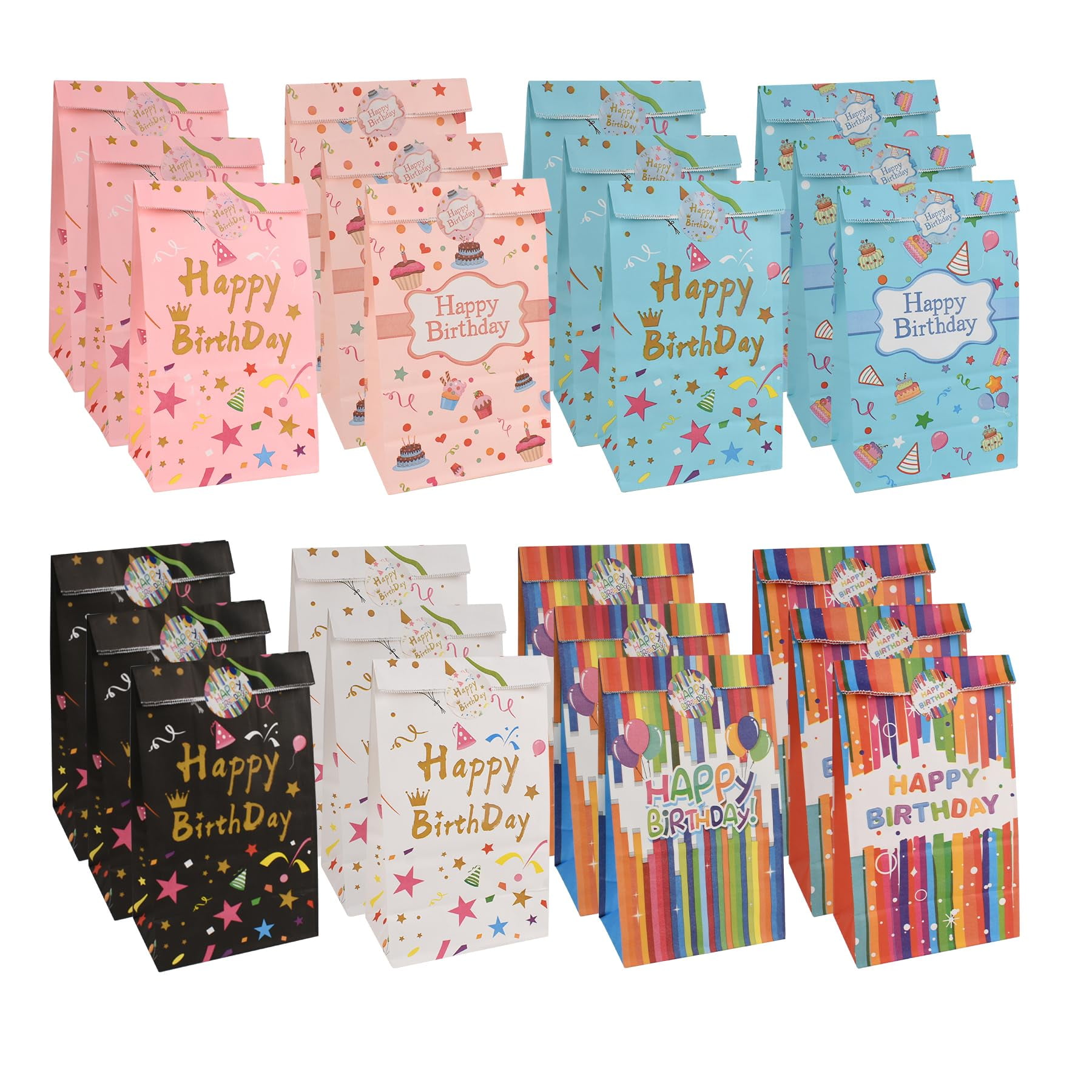 VYNYJOAN Birthday Favor Bags, 24pcs Kraft Paper Candy Gift Bags ...