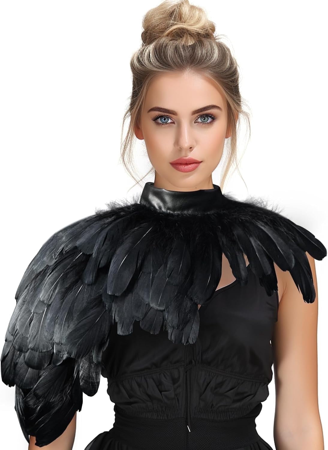 VZQI Feather Cape Shawl Costume Black Witch Wings Collar Adult Crow ...