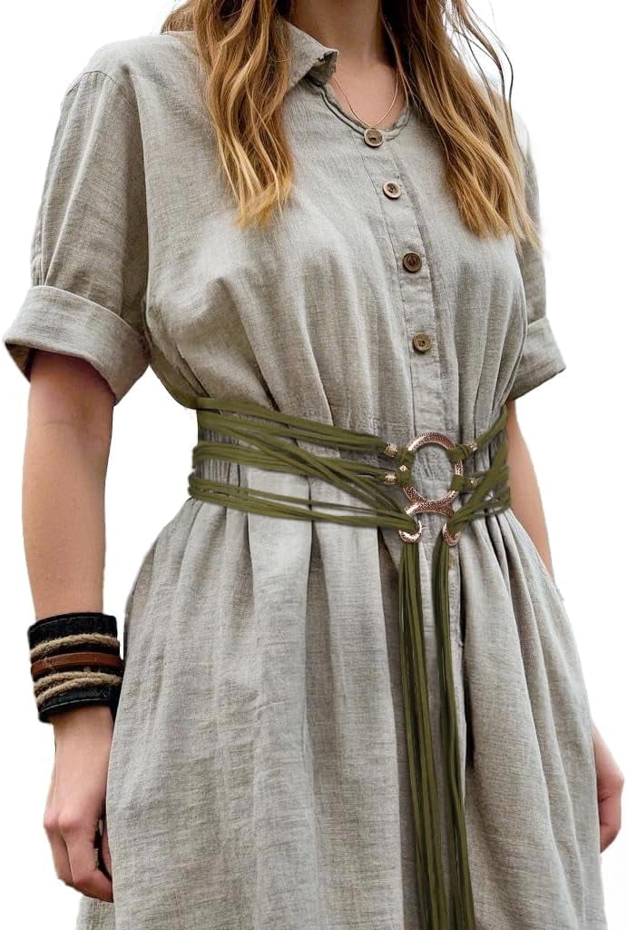 VZQI Medieval Viking Braided Leather Belt with Ring Buckle, Brown ...
