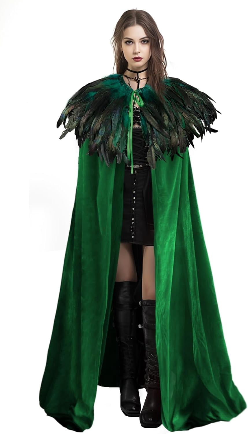 VZQI Unisex Solid Color Velvet Adult Cape with Real Natural Gothic ...