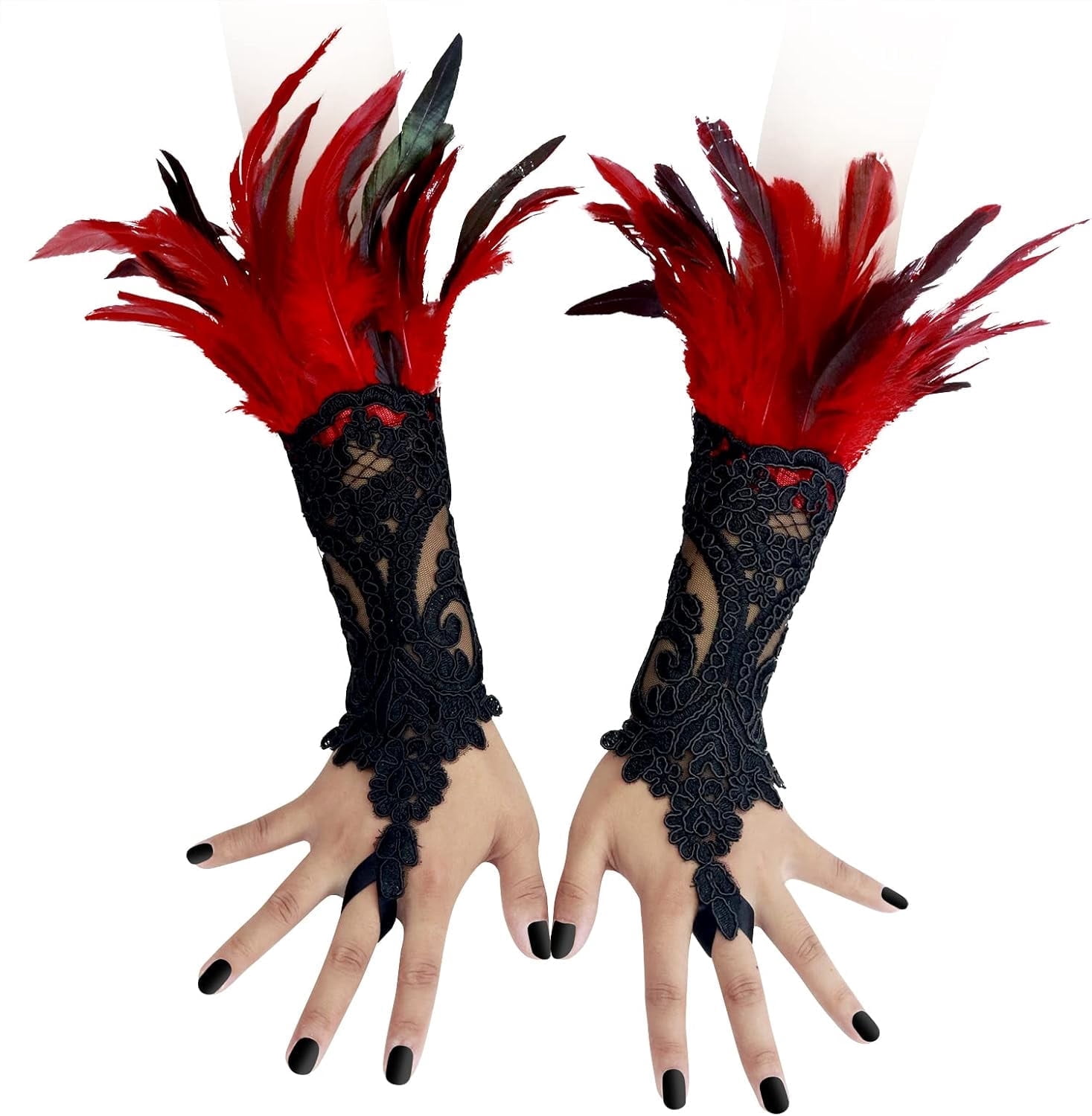 VZQI Women Black Lace Feather Gloves Witch Angel Costume Accessories ...