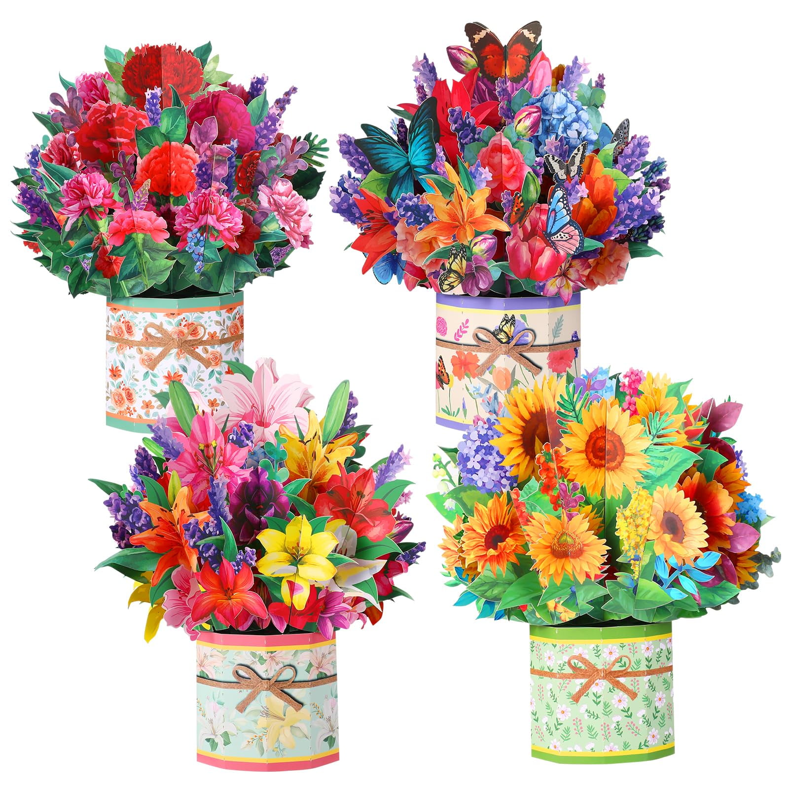 VZZNN 4 Pack Paper Flower Pop Up Cards,Forever Bouquet 3D Popup Paper ...