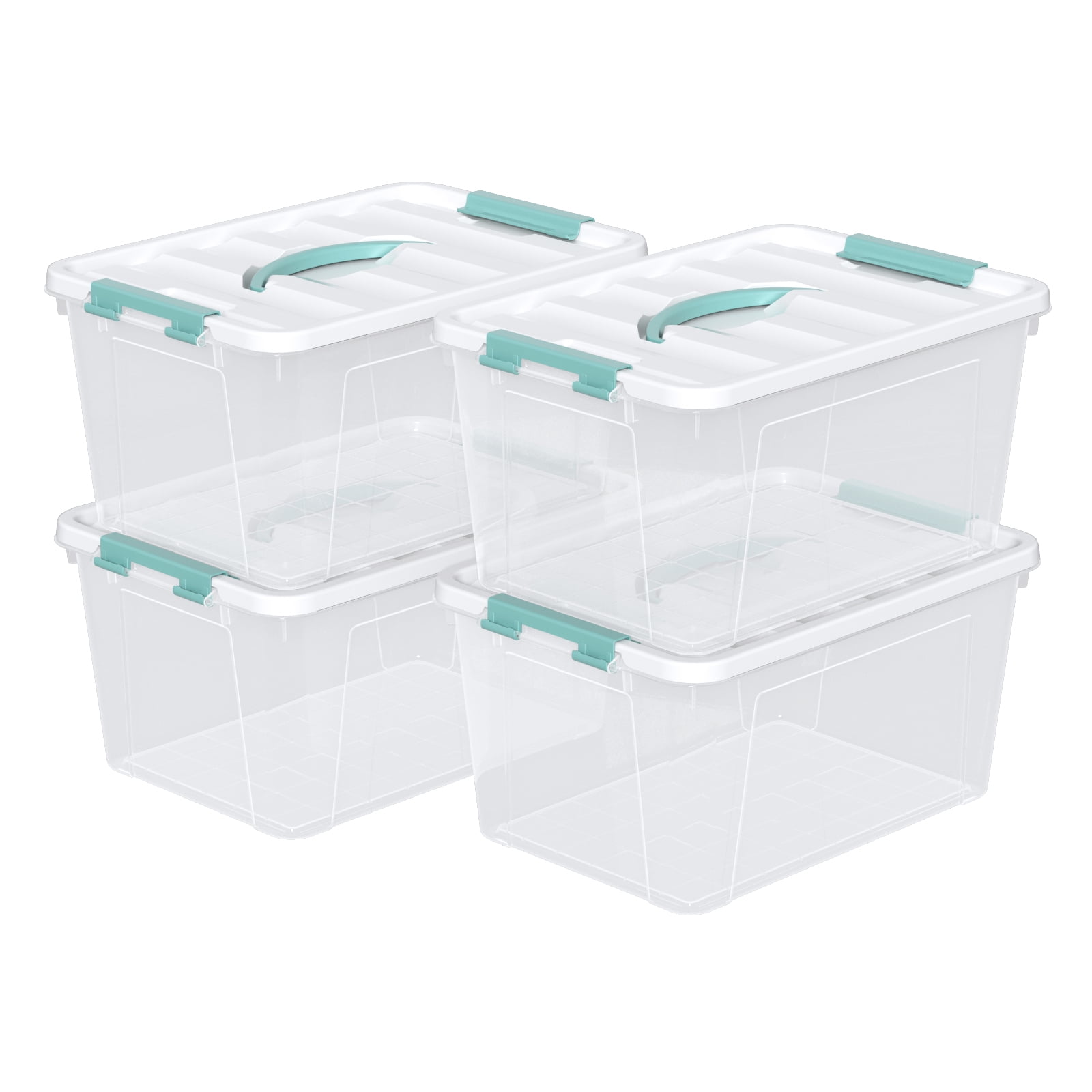 Vababa 14 L Clear Latch Storage Bins with Top Handle, 4 Pack Plastic ...