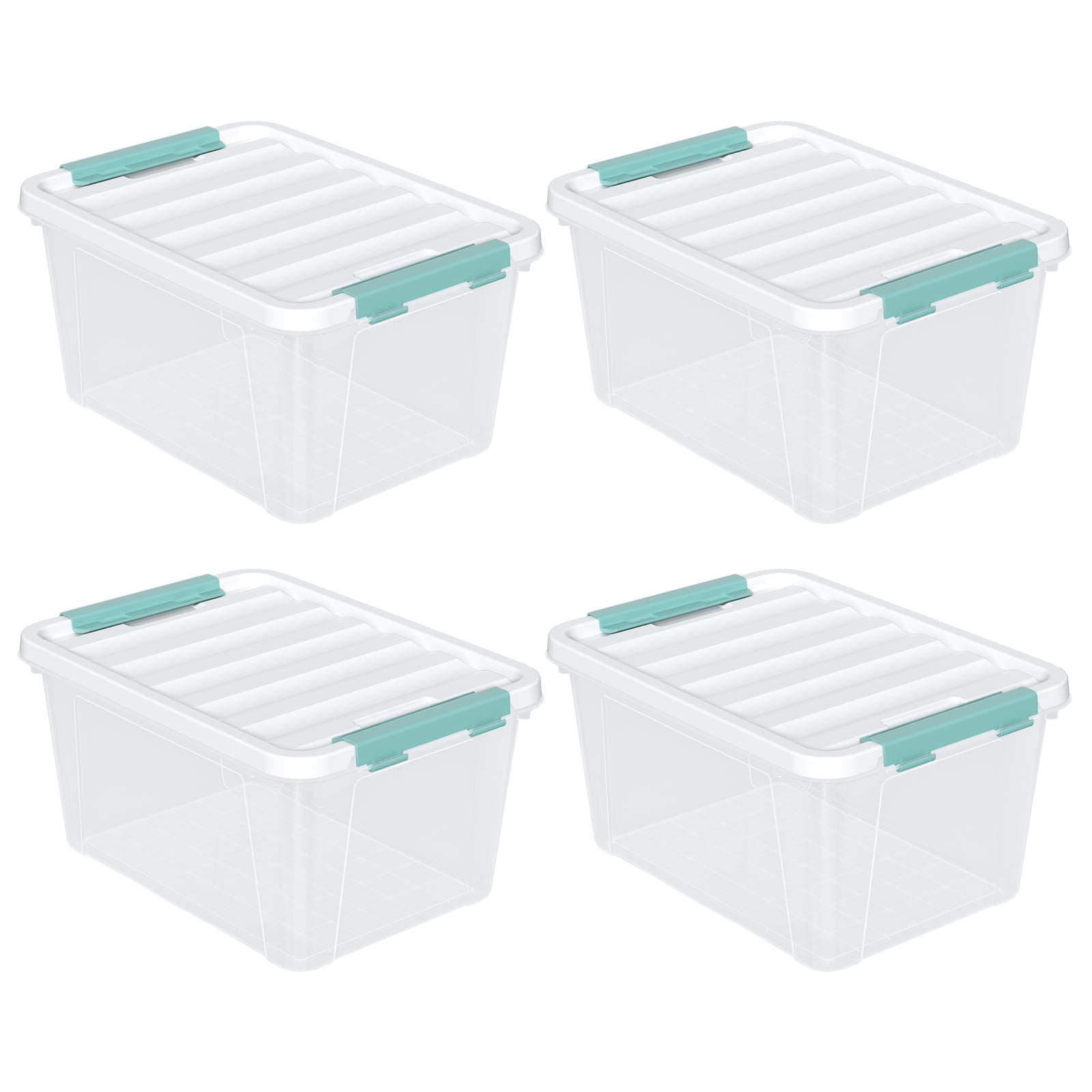 Vababa 20 L Plastic Latch Storage Box with Lid, 4-Pack Clear Small ...