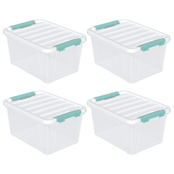 Vababa 20 L Plastic Latch Storage Box with Lid, 4-Pack Clear Small ...