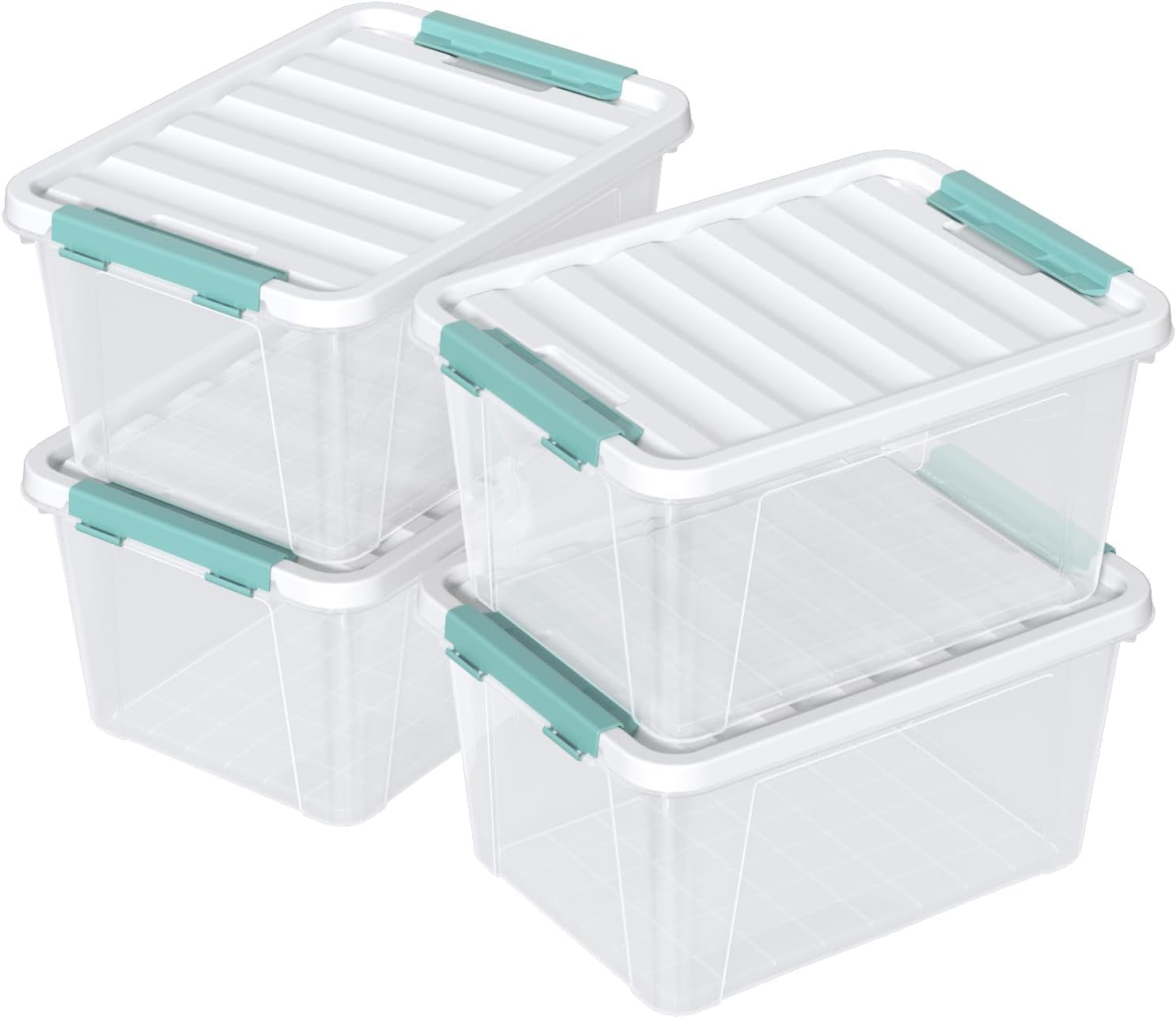 Vababa 20 L Plastic Storage Box with Lid, 4-Pack Clear Small Storage ...
