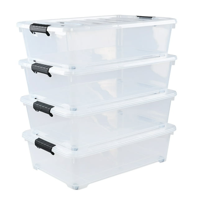 Vababa 25 L Under Bed Clear Plastic Storage Bins with Lid, Set of 4 ...