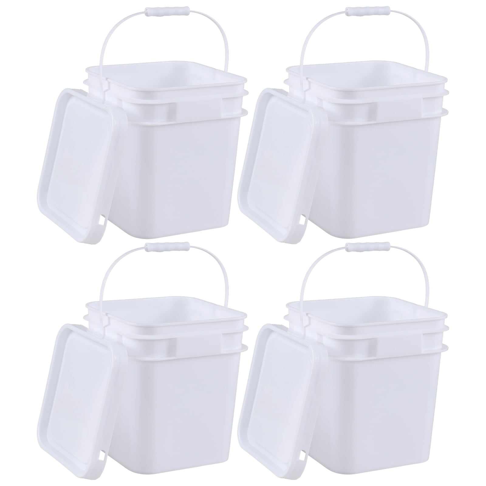 Vababa 3 Gallon White Square Buckets with Lid for Food Storage, 4 Pcs ...