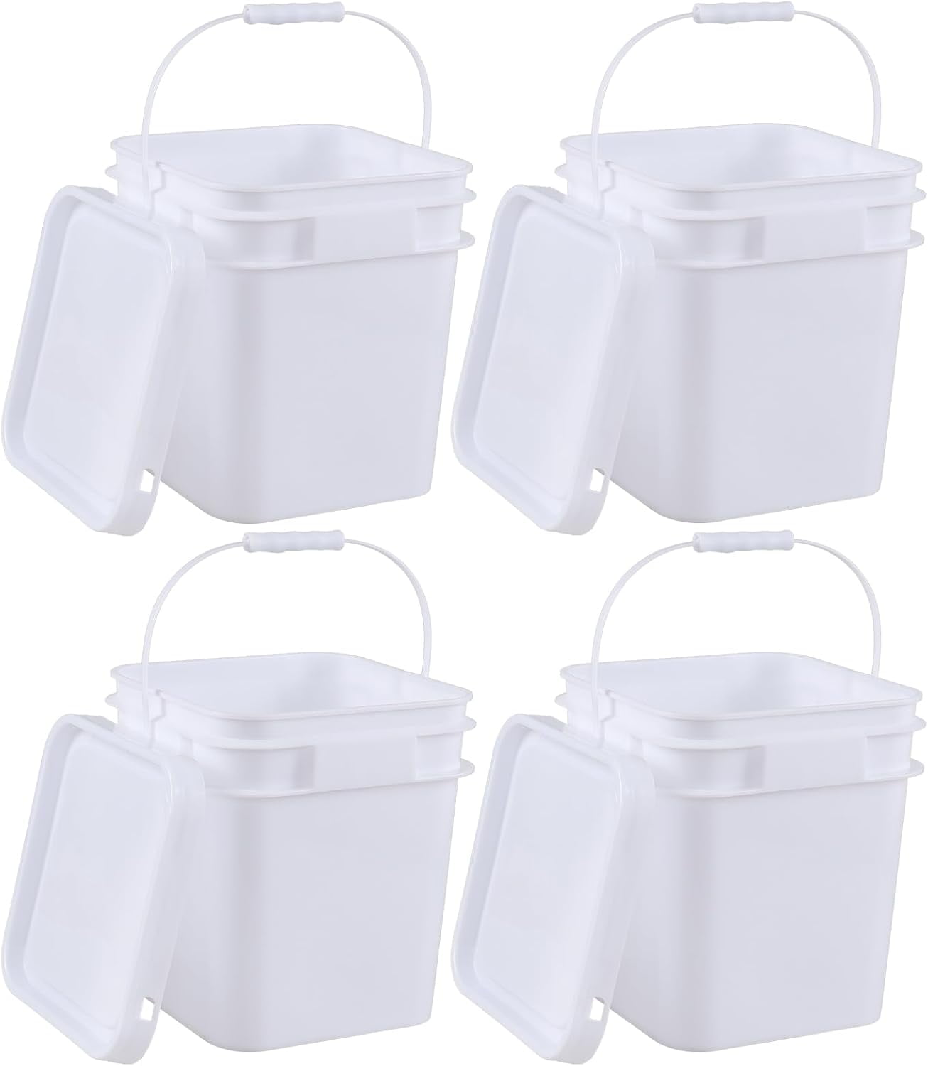 Vababa 3 Gallon White Square Buckets with Lid for Food Storage, 4 Pcs ...