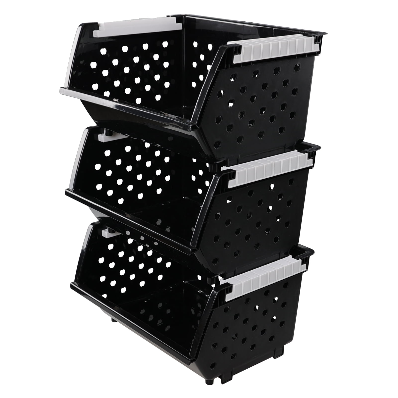 Vababa 3 Pack Plastic Stacking Storage Basket, Stackable Bin Organizers ...