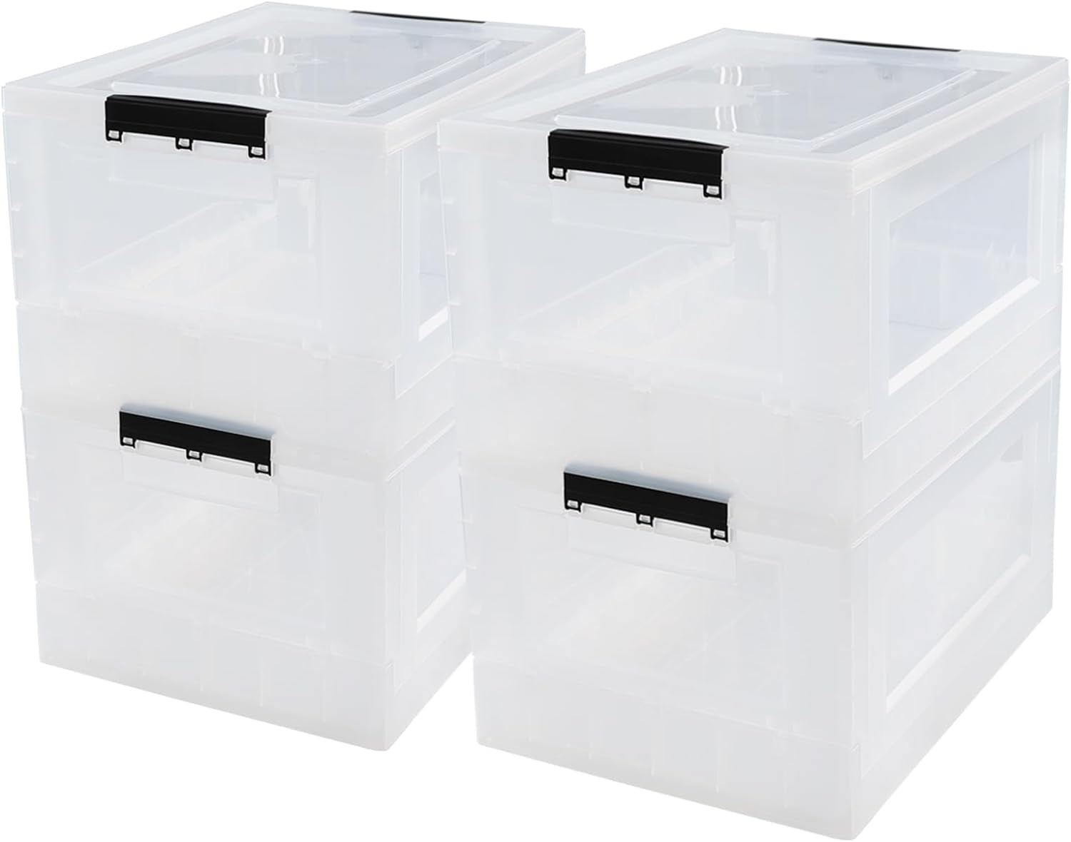 Vababa 30 L Plastic Collapsible Storage Box, 4 Pack Clear Storage Tote ...