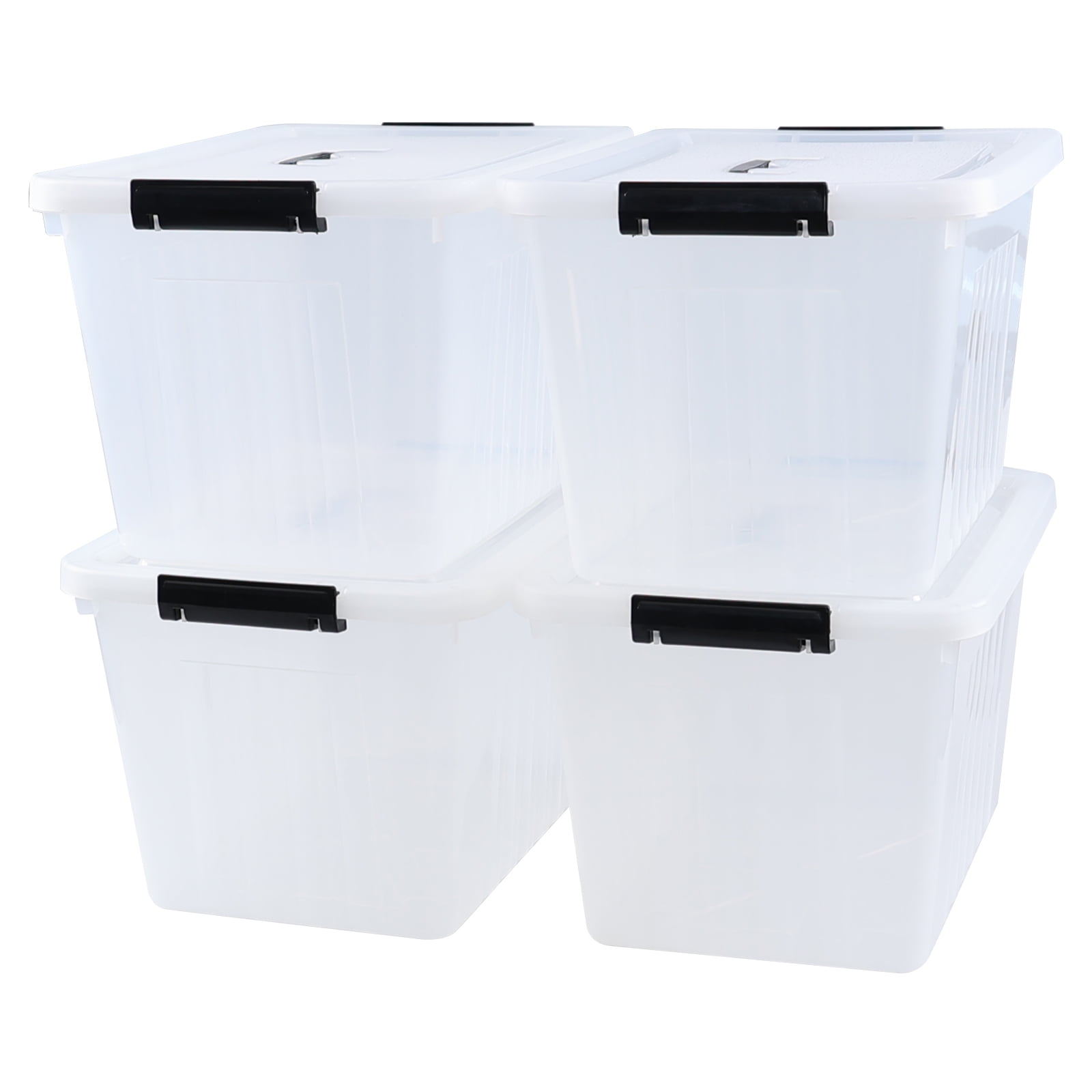 Vababa Large Container Bins Set, 4-Pack Clear Plastic Latch Storage ...