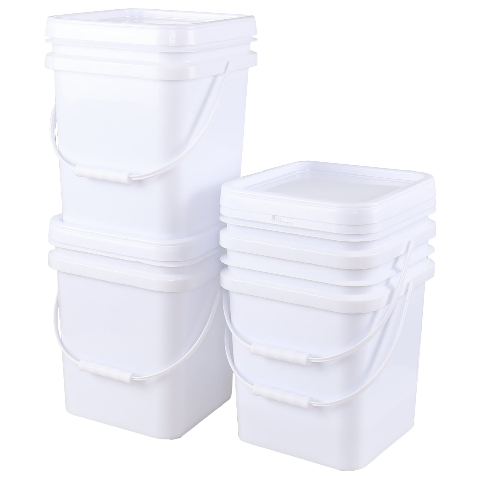 Vababa 5 Gallon Square Bucket White Bucket with Lid, 4 Pcs Plastic ...