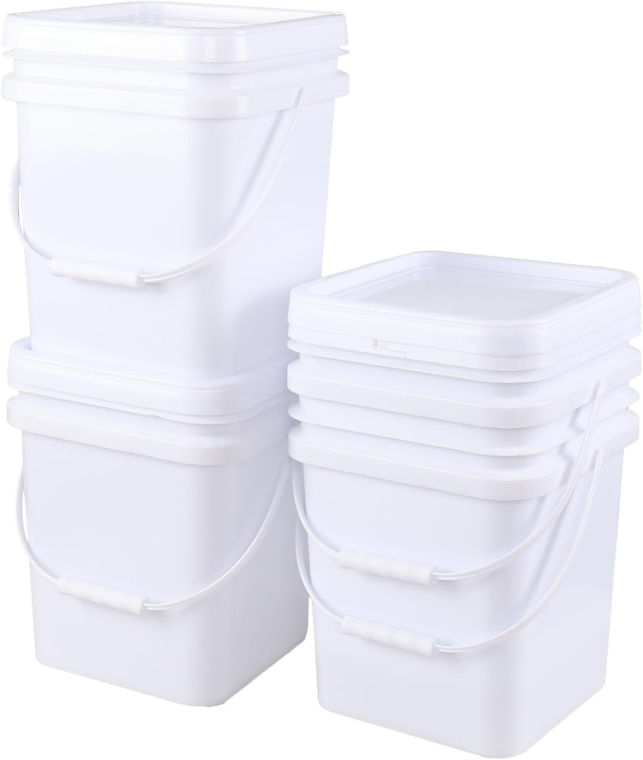 Vababa 5 Gallon Square Bucket White Bucket with Lid, 4 Pcs Plastic ...