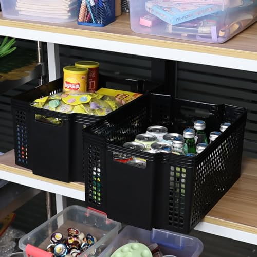 Vababa 6-Pack Large Storage Basket, Stacking Plastic Rectangle Storage ...