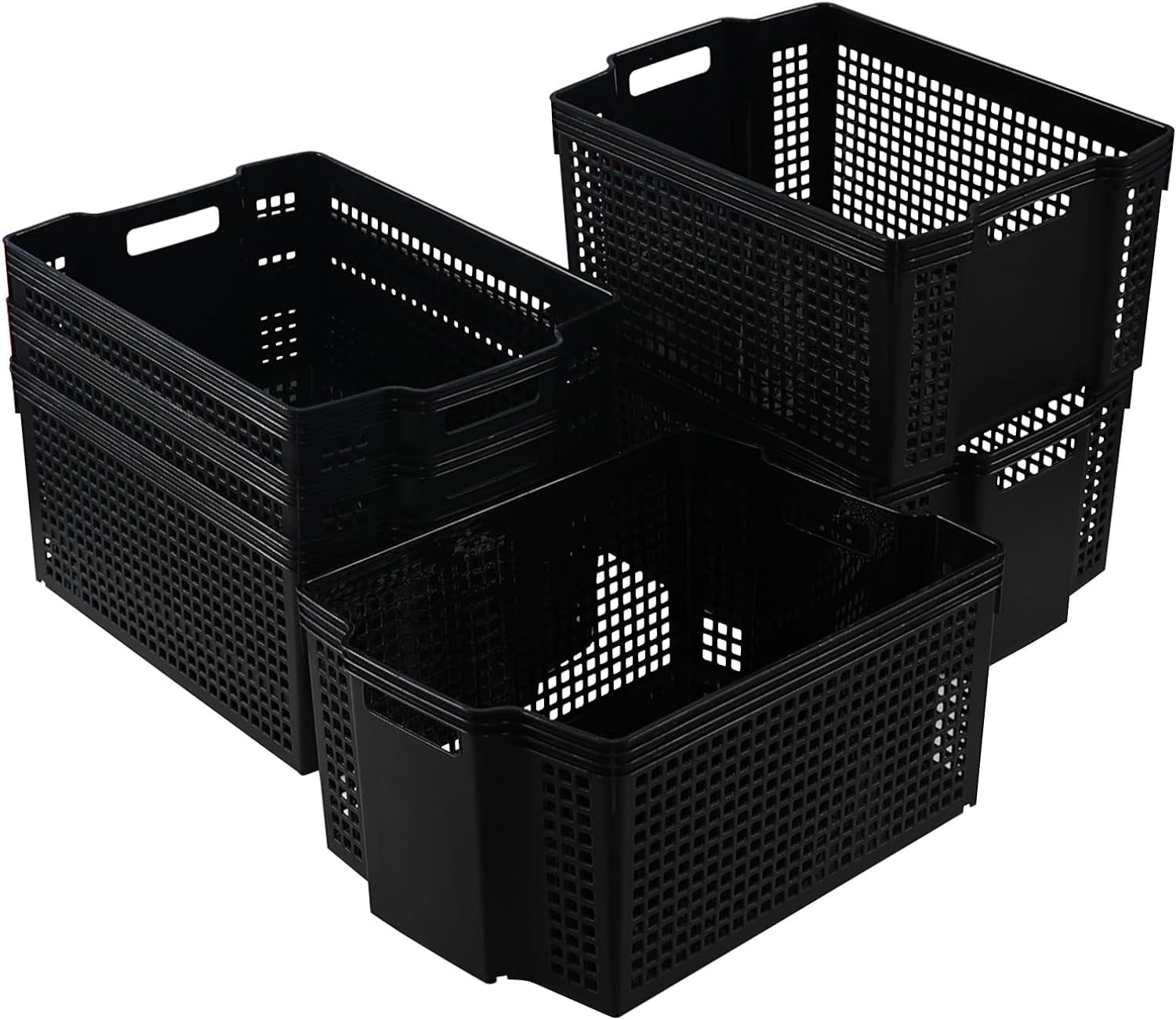 Vababa 6-Pack Large Storage Basket, Stacking Plastic Rectangle Storage Bin, Black - Walmart.com