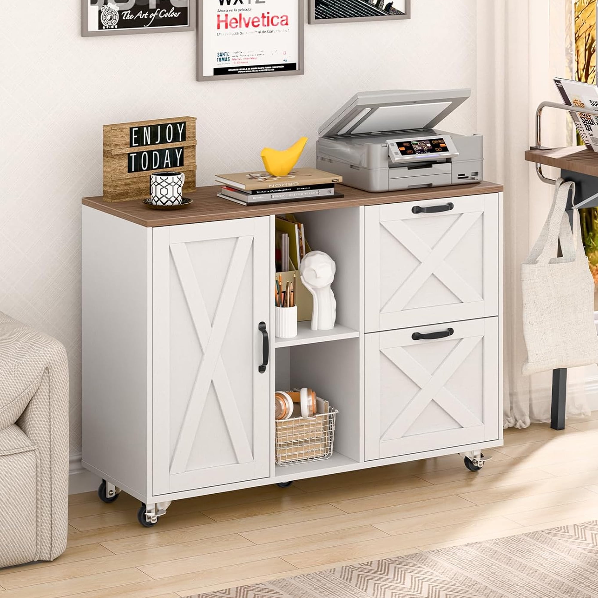 Vabches 2 Drawer Lateral File Cabinet,Mobile Wood office Cabinet for ...