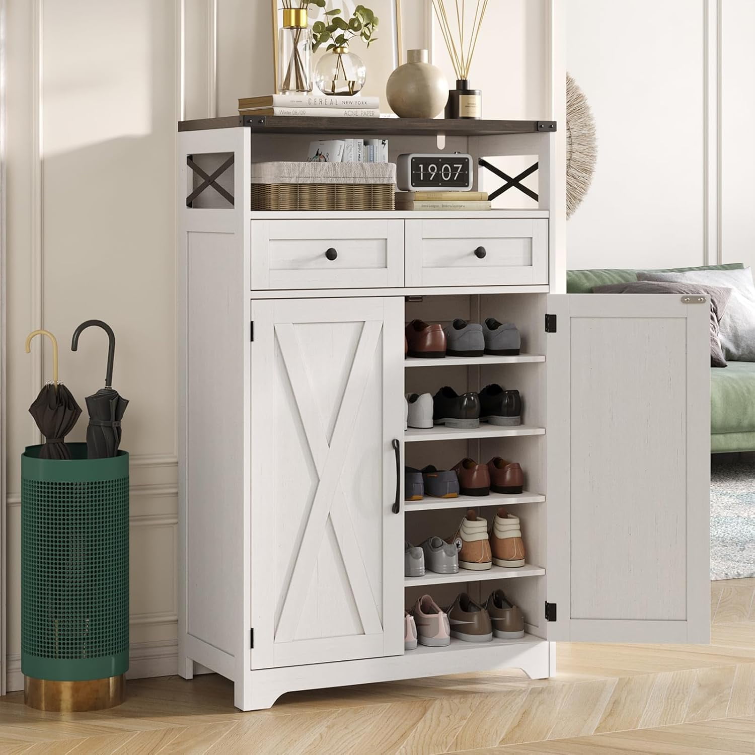 Vabches 5-Tier Shoe Cabinet with Doors & 2 Drawers, Freestanding Shoe ...