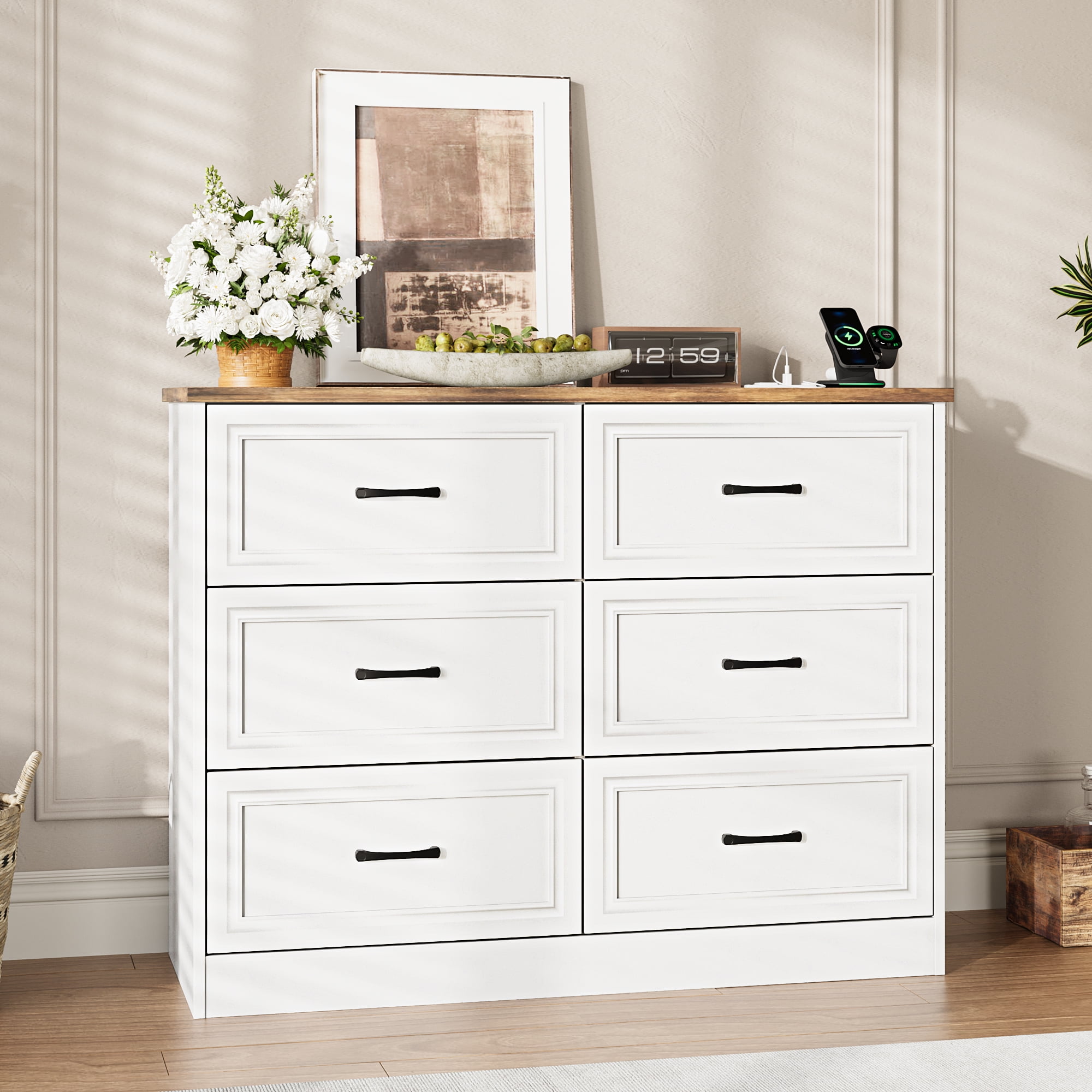 Vabches 6 Drawers Dresser with Charging Station for Bedroom, Wood Chest ...