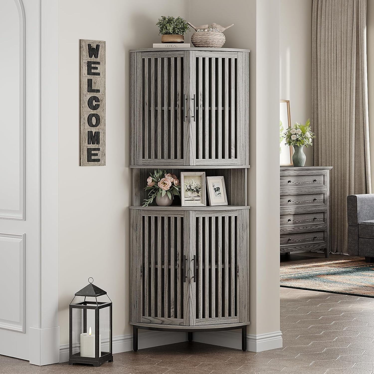 Vabches 68" Tall Corner Storage Cabinet, Farmhouse Corner Cabinet ...