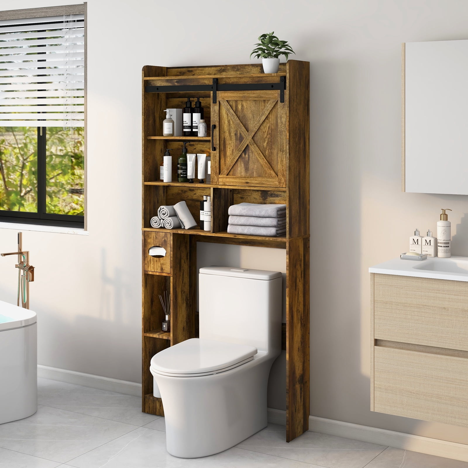 Vabches Cabinet - Farmhouse Style Over-The-Toilet Cabinet with Sliding ...