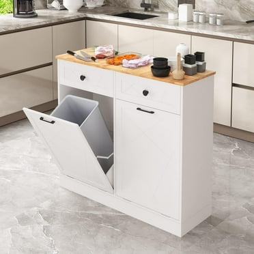 Yaoping Kitchen Trash Cabinet Tilt Out Free Standing Storage Can, Wood ...